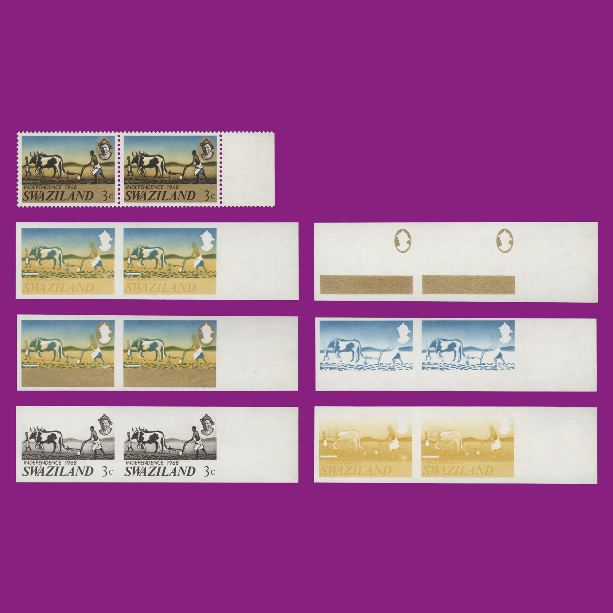 Swaziland 1968 (Variety) 3c Independence imperforate progressive proof – ZEBOOSE.COM