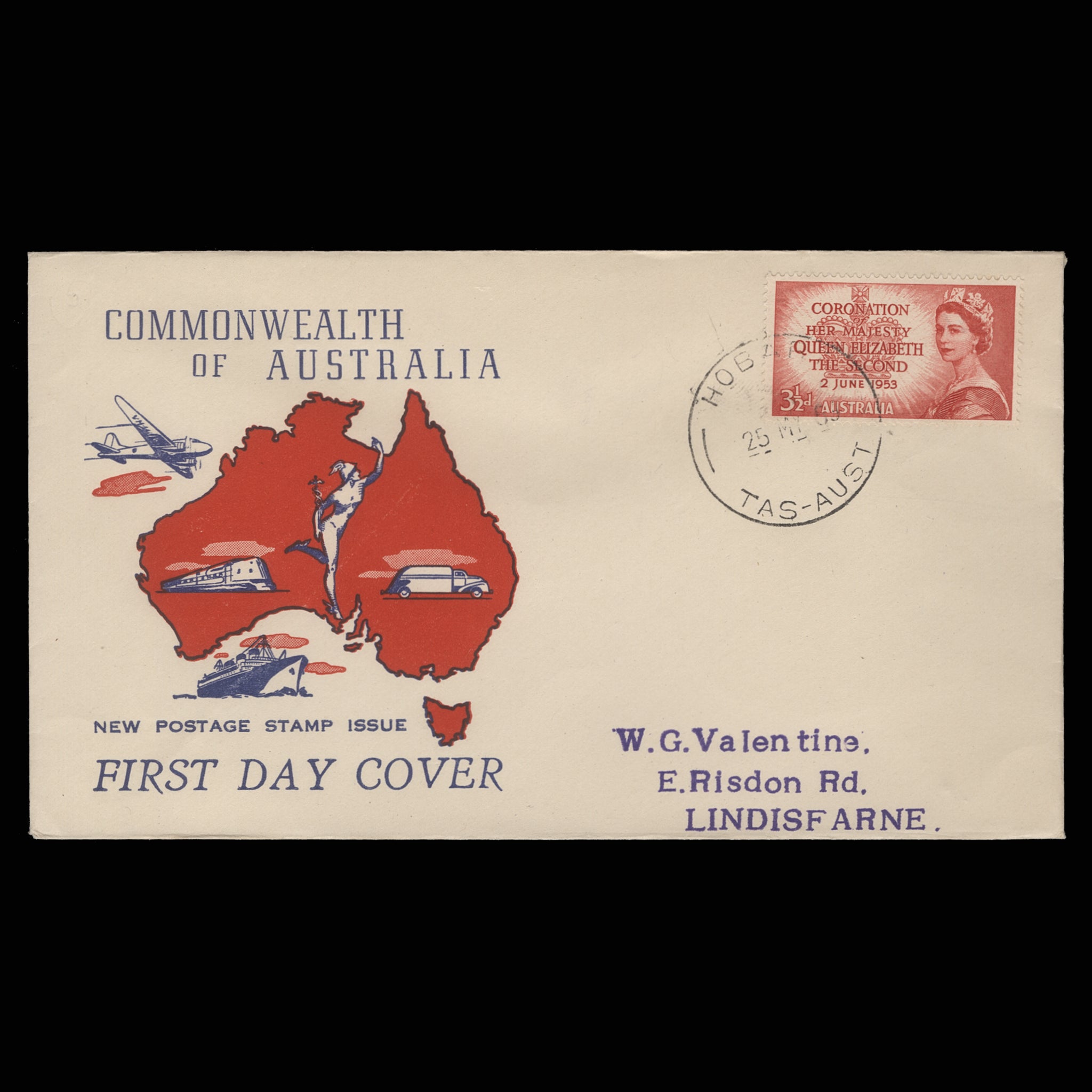 Australia 1953 (FDC) 3½d Coronation, HOBART – ZEBOOSE.COM
