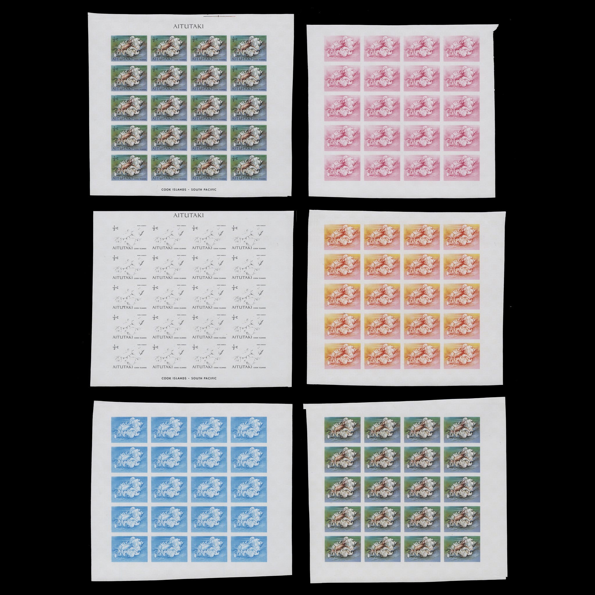 Aitutaki 1974 Branched Murex progressive proof sheets – ZEBOOSE.COM