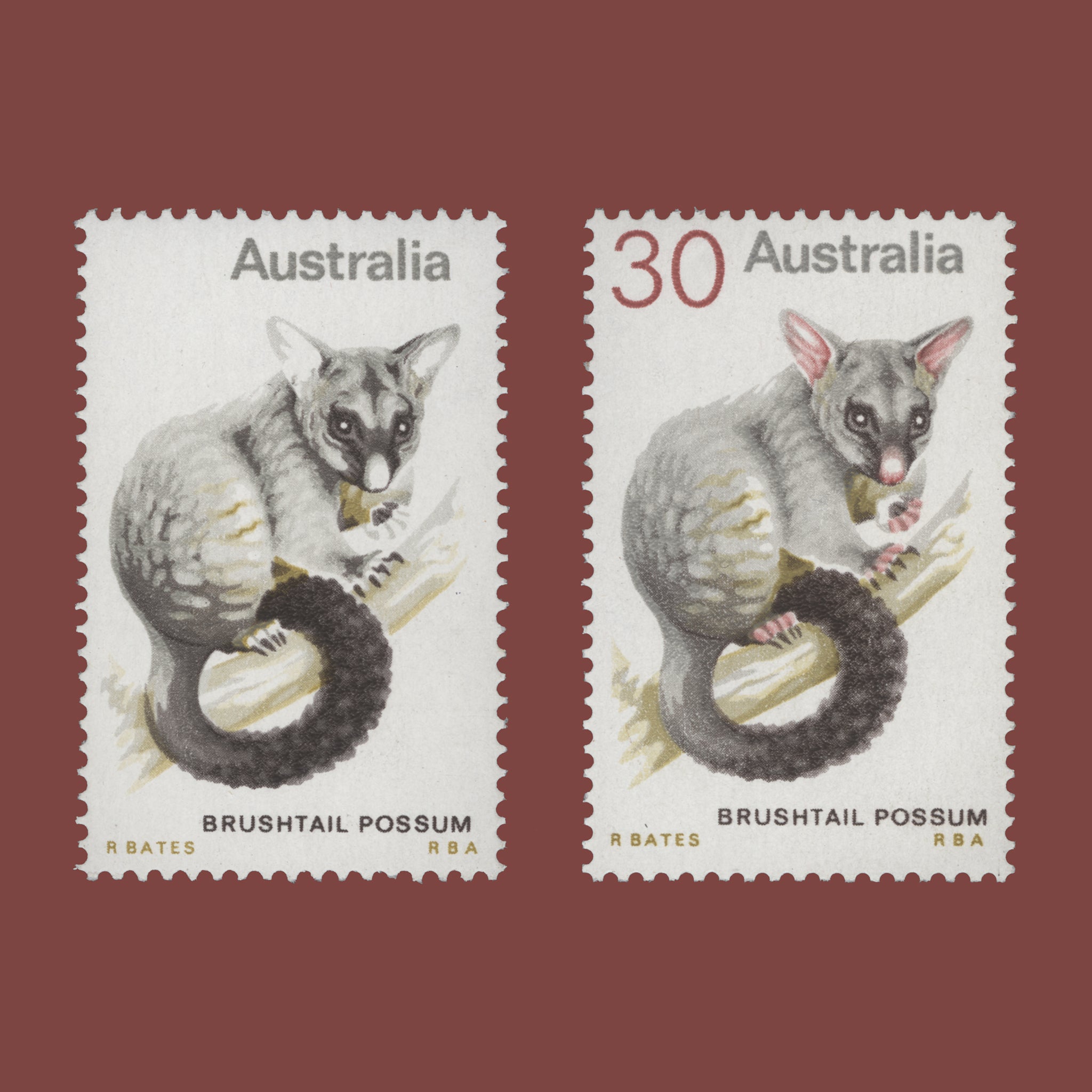Australia 1974 (Variety) 30c Bushtail Possum missing red – ZEBOOSE.COM
