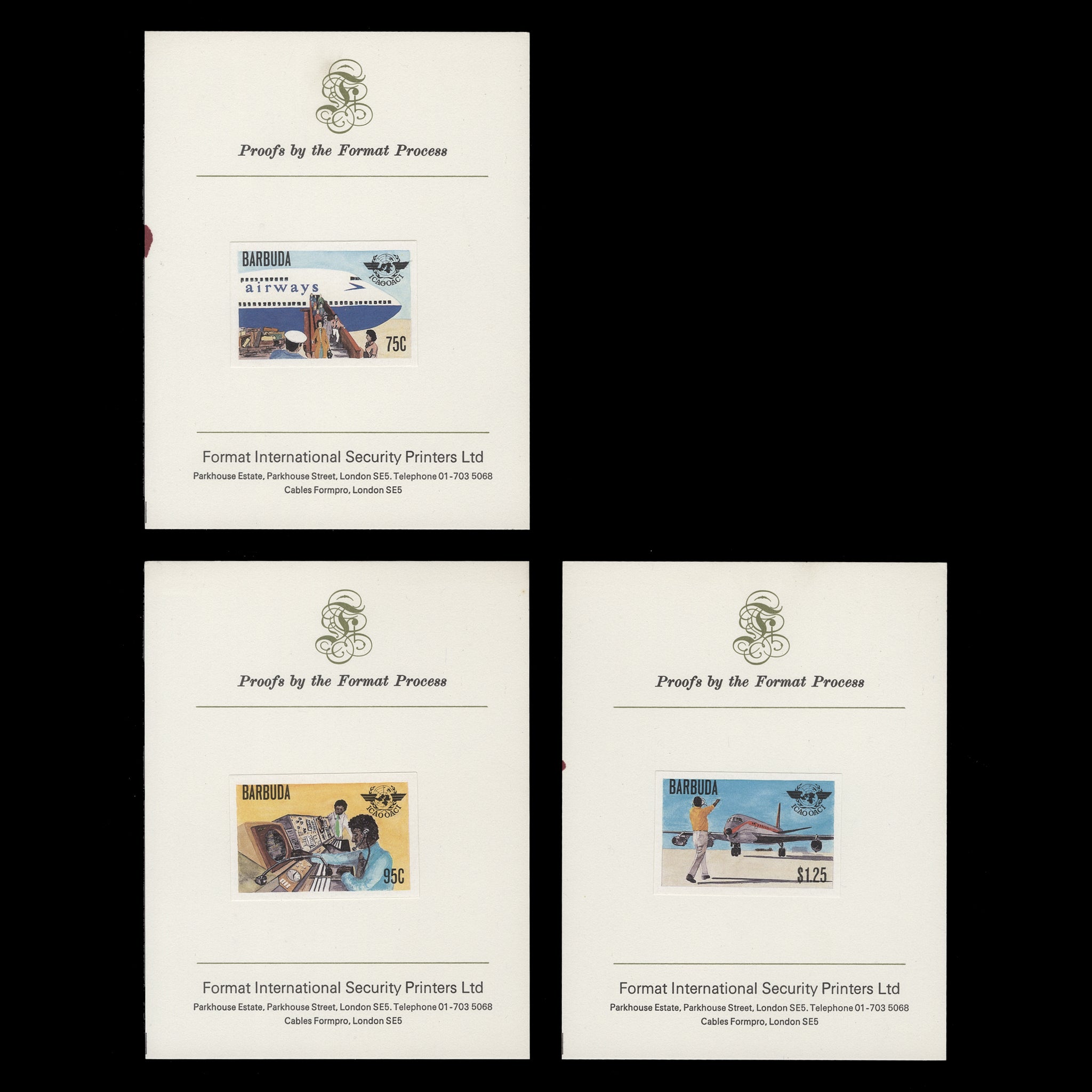 Barbuda 1979 ICAO Anniversary imperf proofs on presentation cards ...