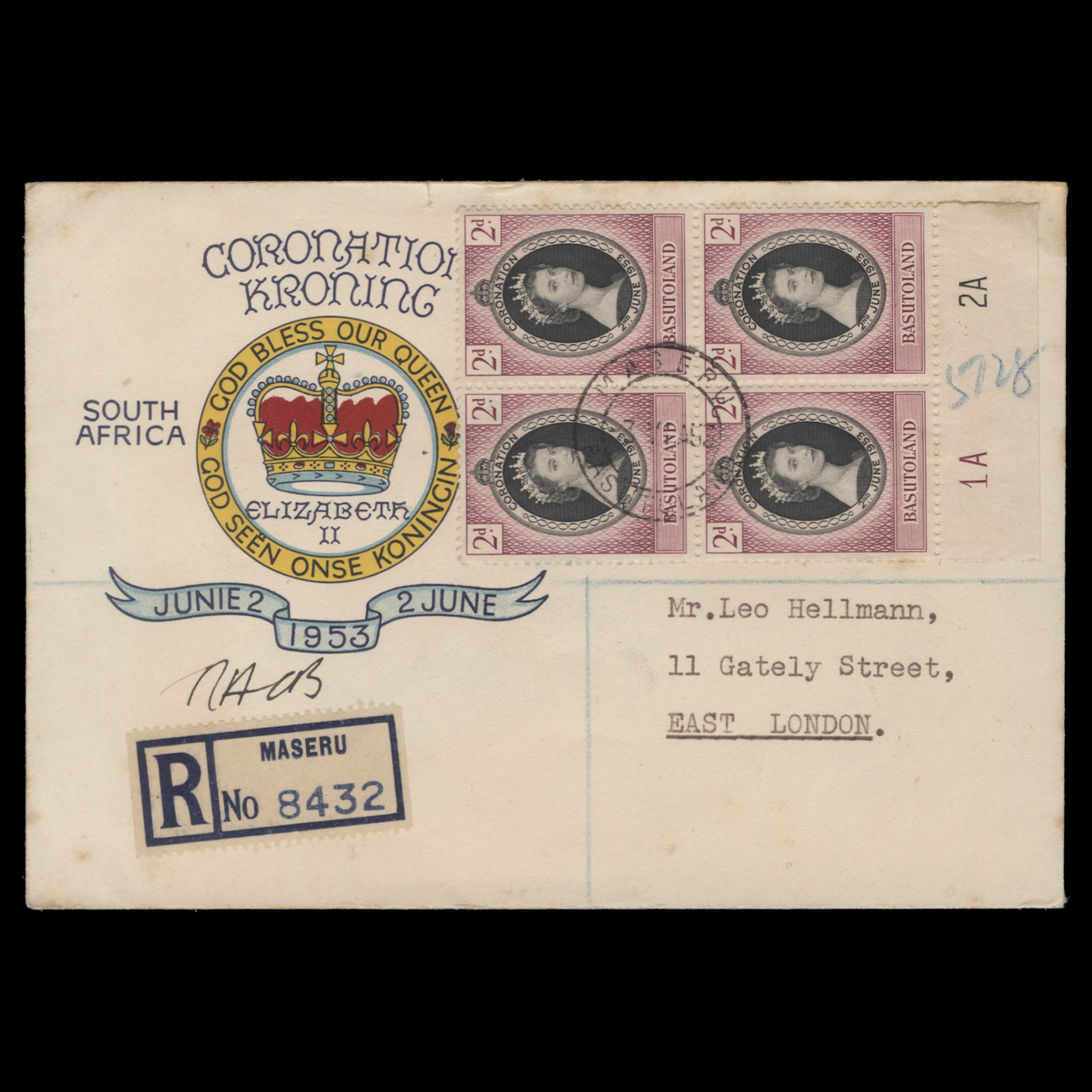 Basutoland 1953 (FDC) 2d Coronation strip, MASERU – ZEBOOSE.COM