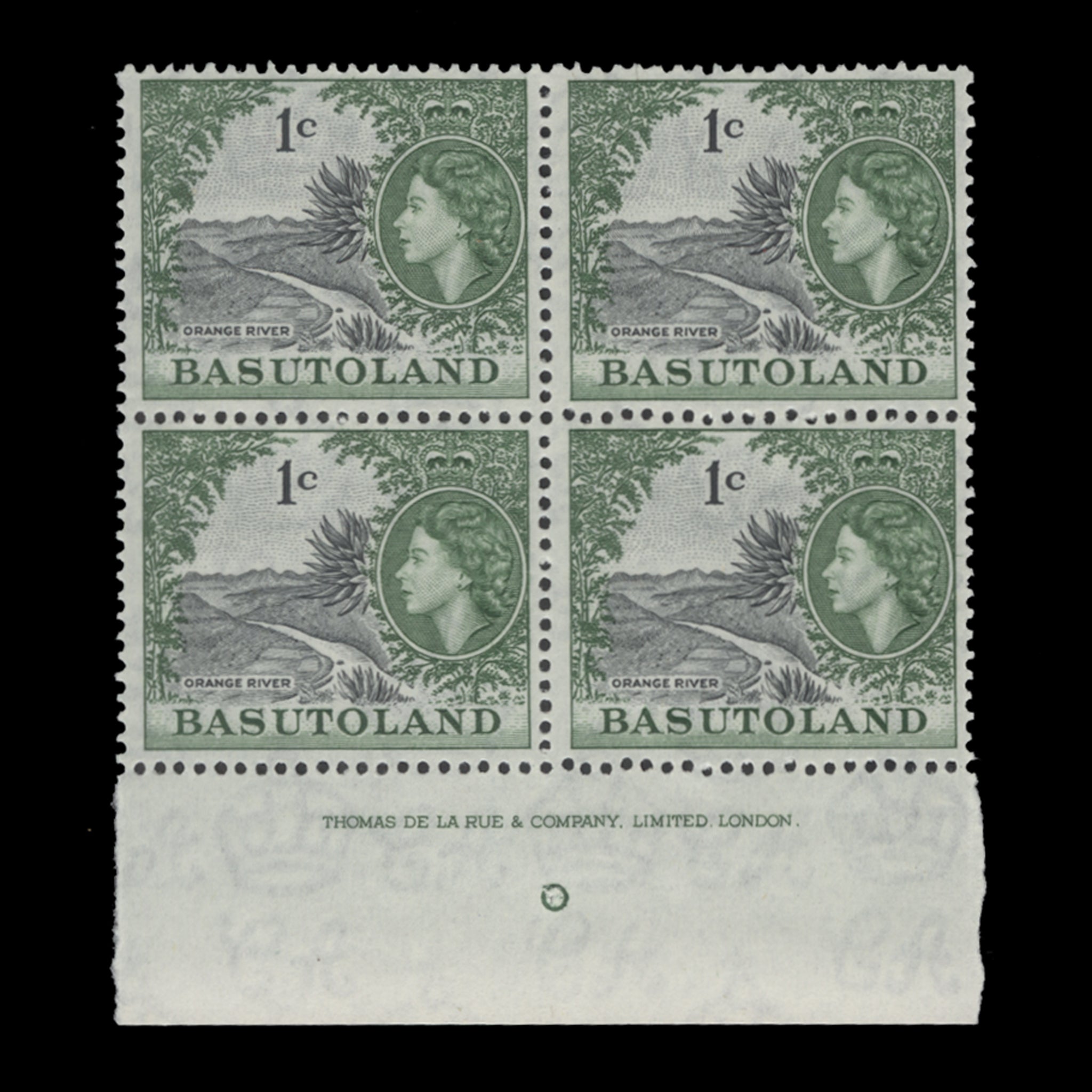 Basutoland 1962 (MNH) 1c Orange River imprint block, script CA waterma ...