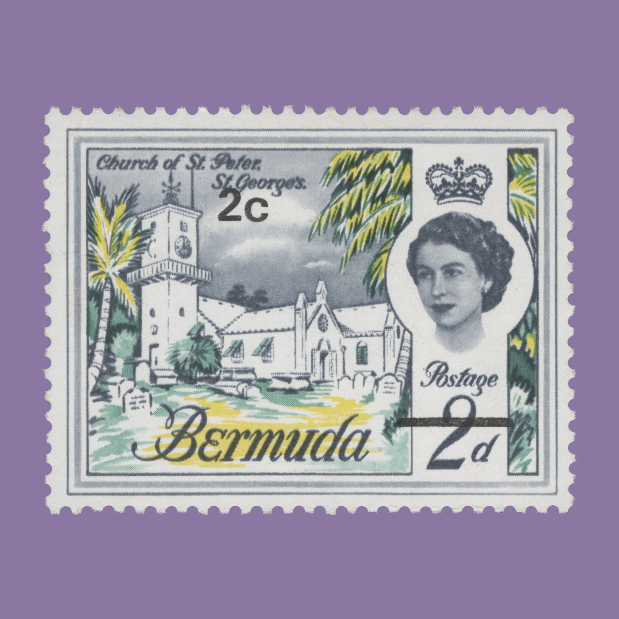 Bermuda 1970 (Variety) 2c/2d Church of St Peter missing lilac – ZEBOOSE.COM