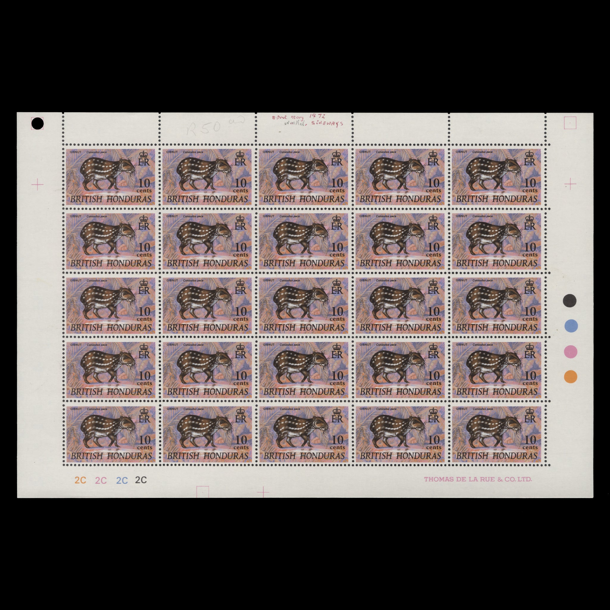 British Honduras 1972 (MNH) 10c Gibnut plate 2C pane of 25 stamps ...