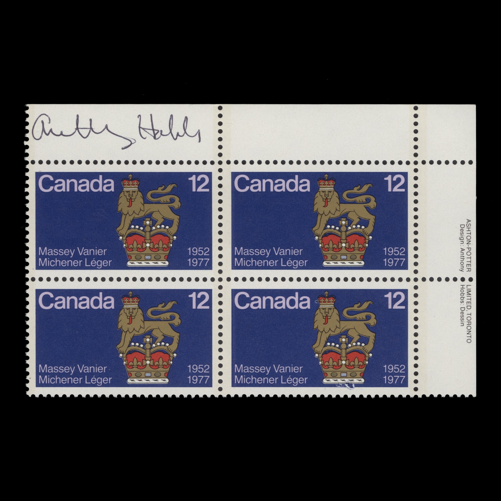 Canada 1977 (MNH) 12c Governors General Anniversary imprint block sign ...