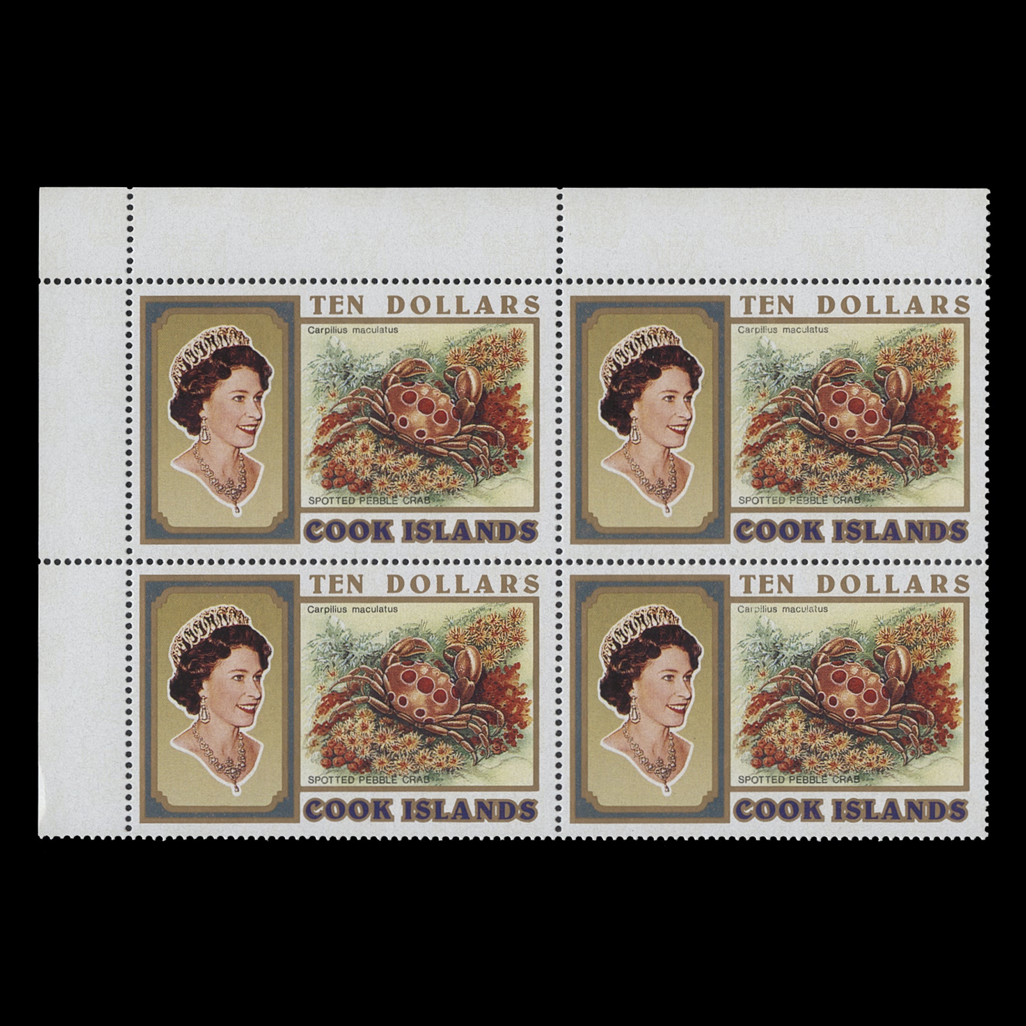 Cook Islands 1994 (MNH) $10 Spotted Pebble Crab block – ZEBOOSE.COM