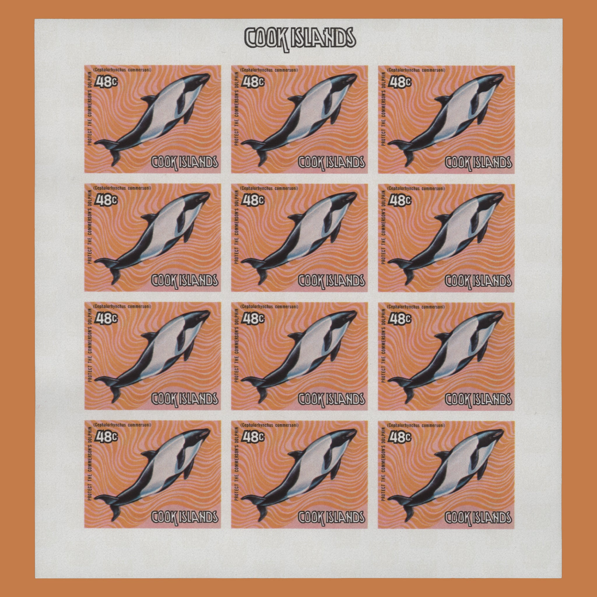 Cook Islands 1984 Commerson's Dolphin imperf proof sheetlet – ZEBOOSE.COM