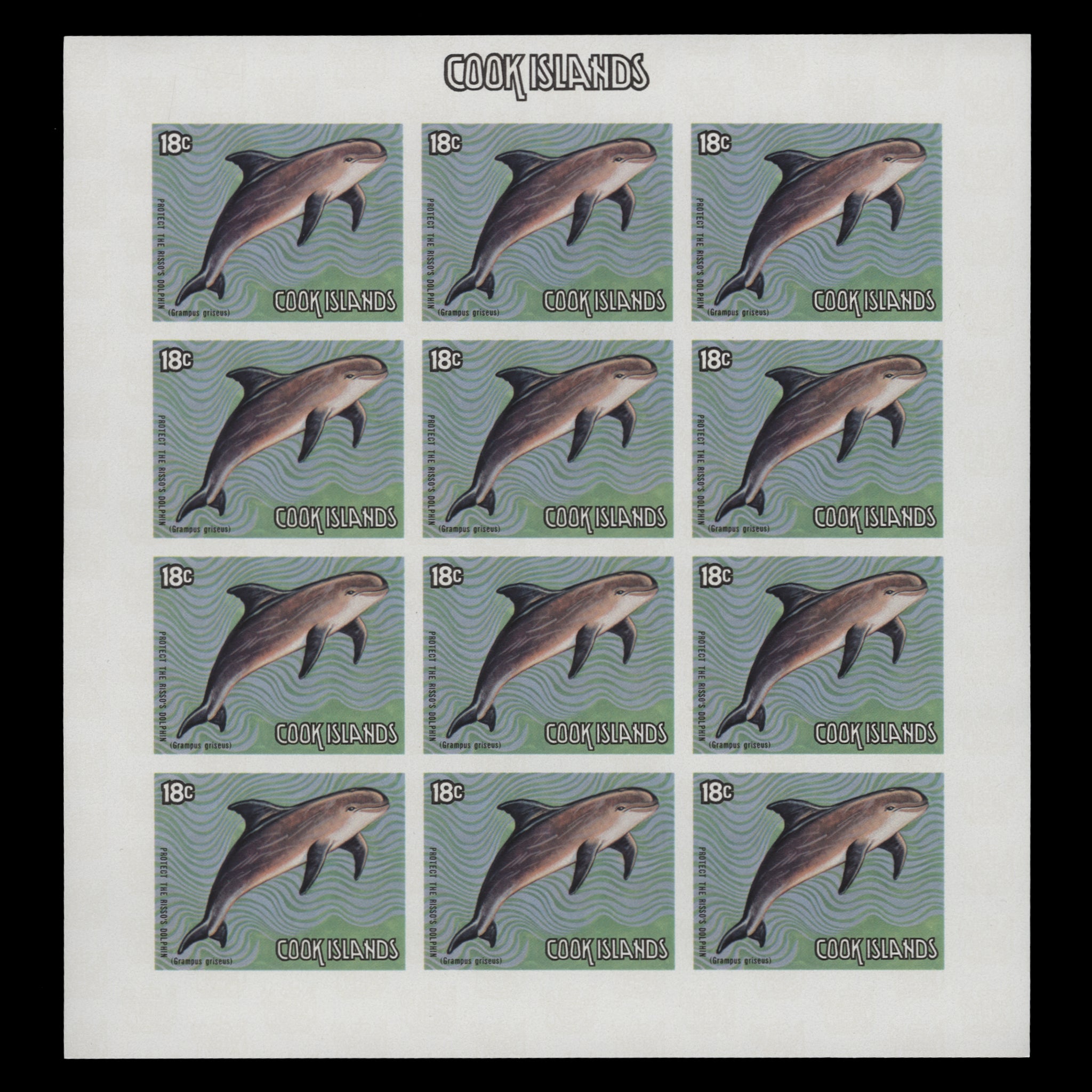 Cook Islands 1984 Risso's Dolphin imperf proof sheetlet – ZEBOOSE.COM