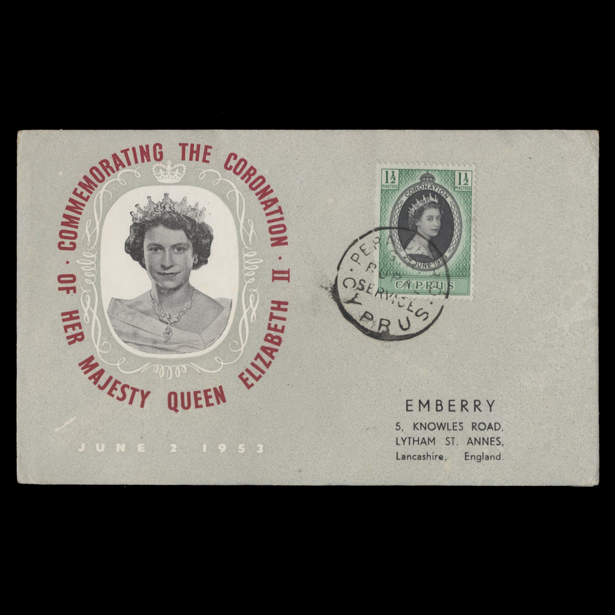 Cyprus 1953 Coronation rural service cover, PERA CHORIO – ZEBOOSE.COM