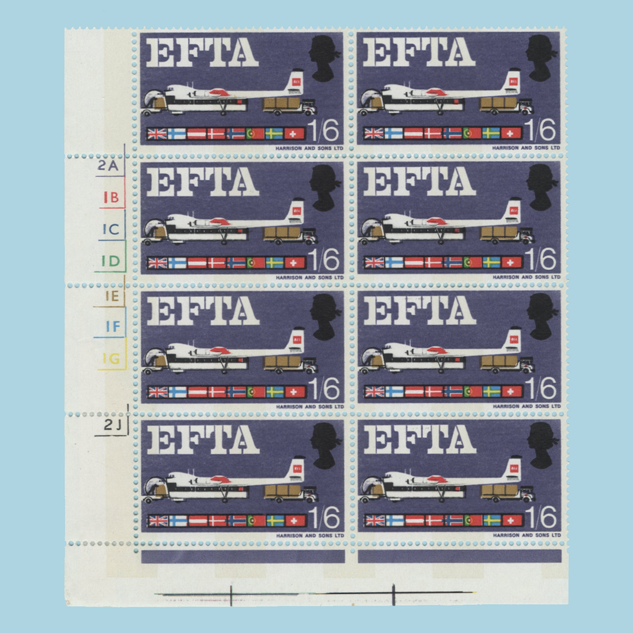 Great Britain 1967 (Variety) 1s6d EFTA phosphor cylinder block missing ...