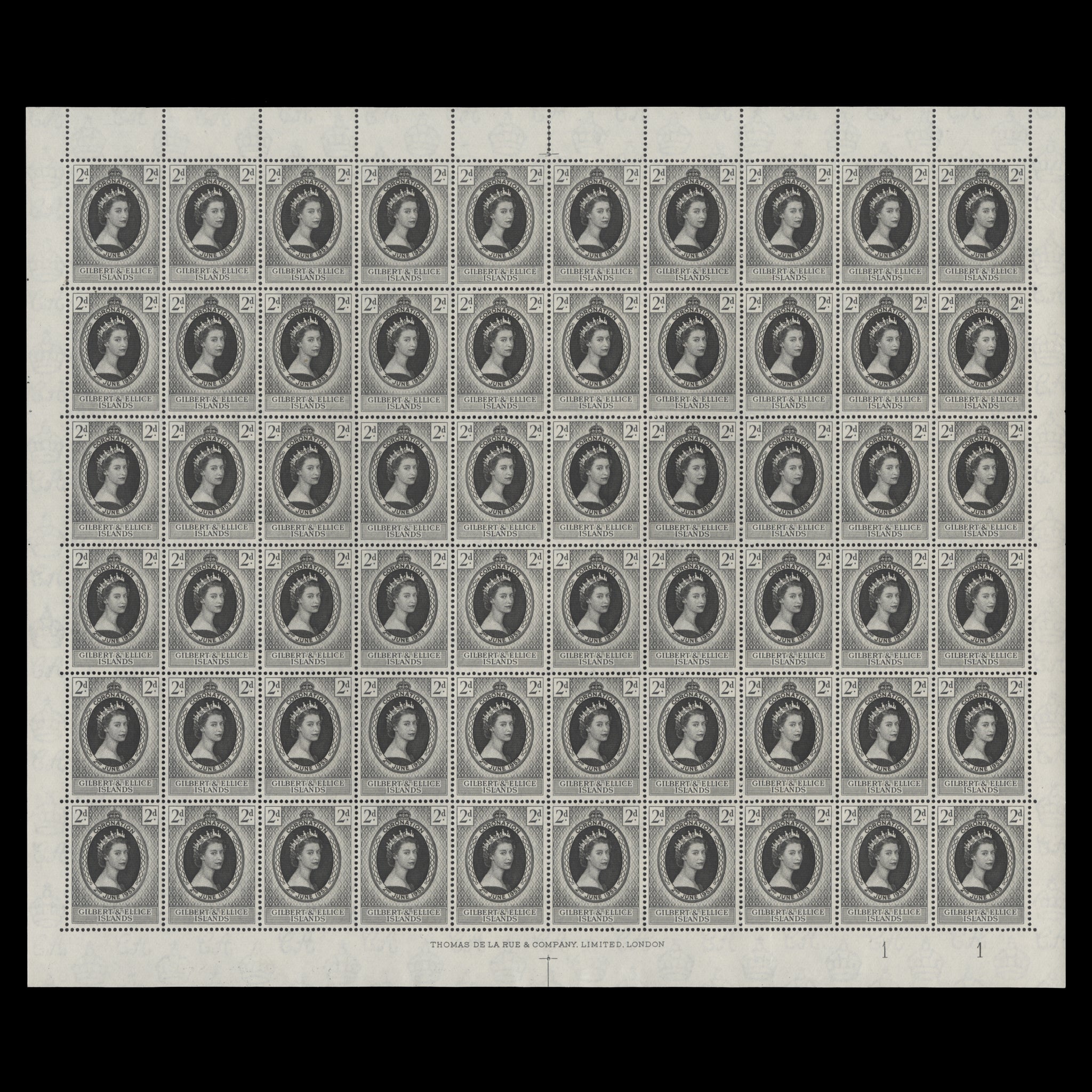 Gilbert & Ellice Islands 1953 (MNH) 2d Coronation plate 1–1 sheet of 6 ...