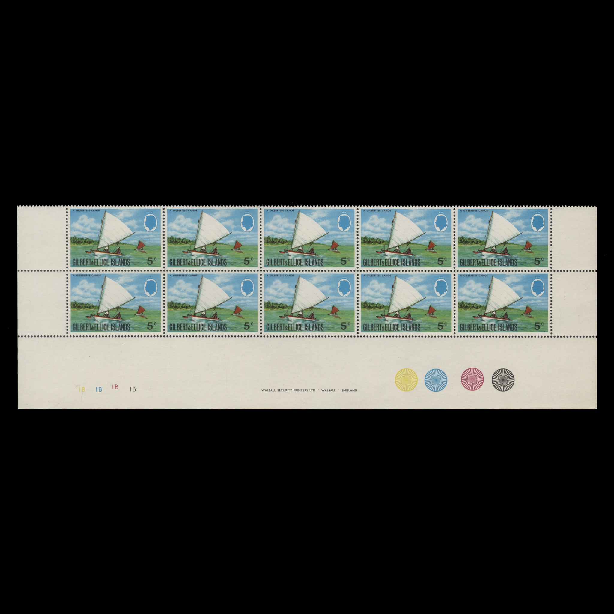 Gilbert & Ellice Islands 1971 (Variety) 5c Gilbertese Canoe watermark ...