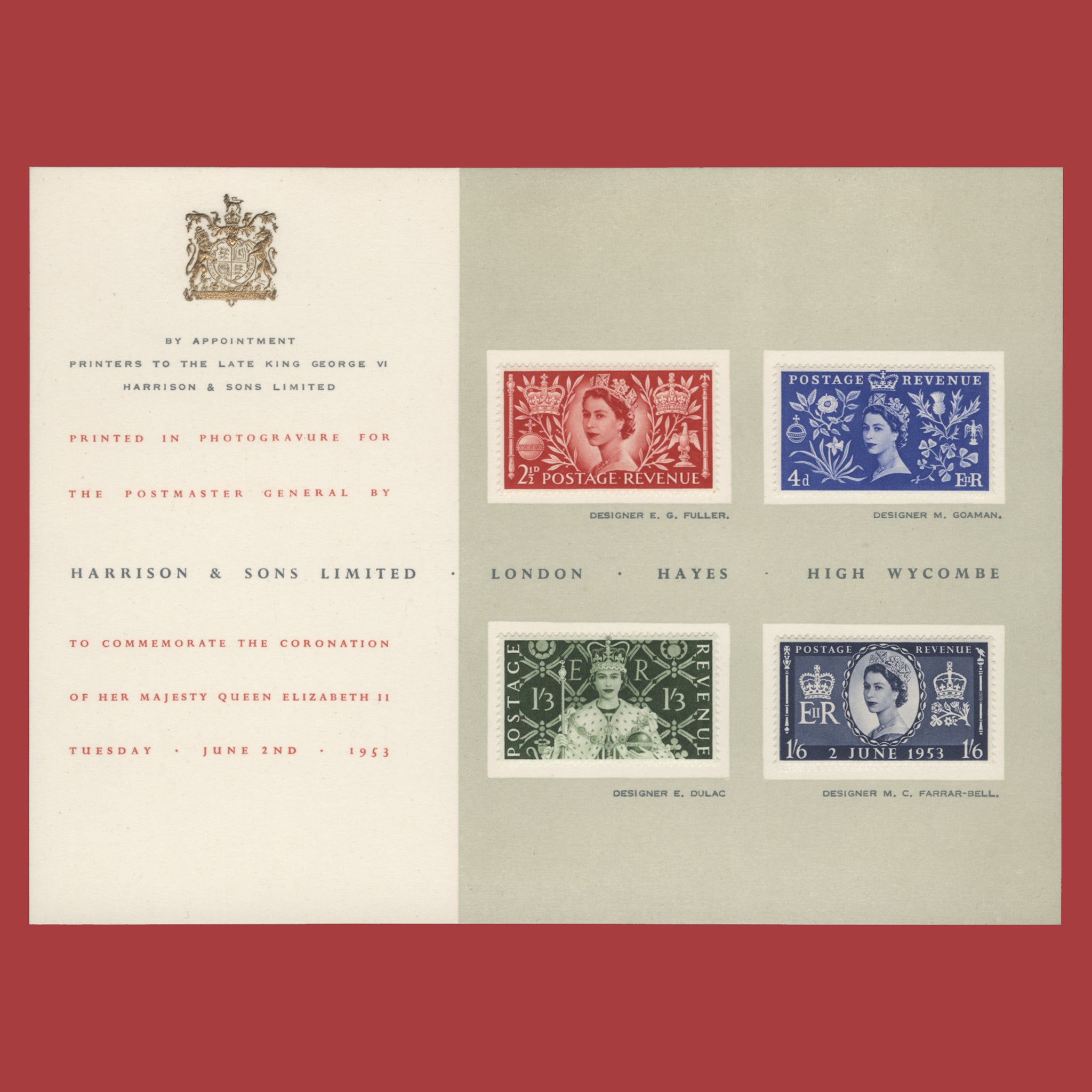 Great Britain 1953 Coronation presentation folder and type II card ...