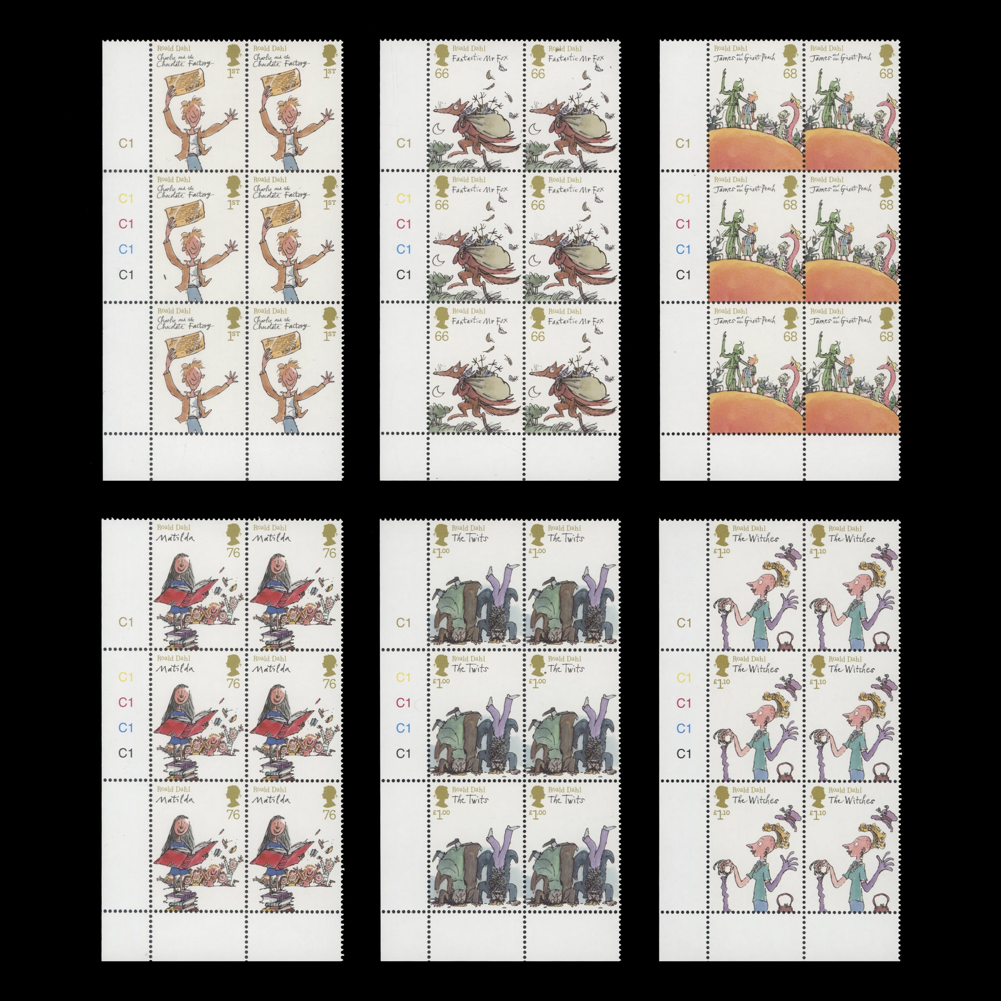 Great Britain 2012 (MNH) Roald Dahl's Children's Stories cylinder bloc ...