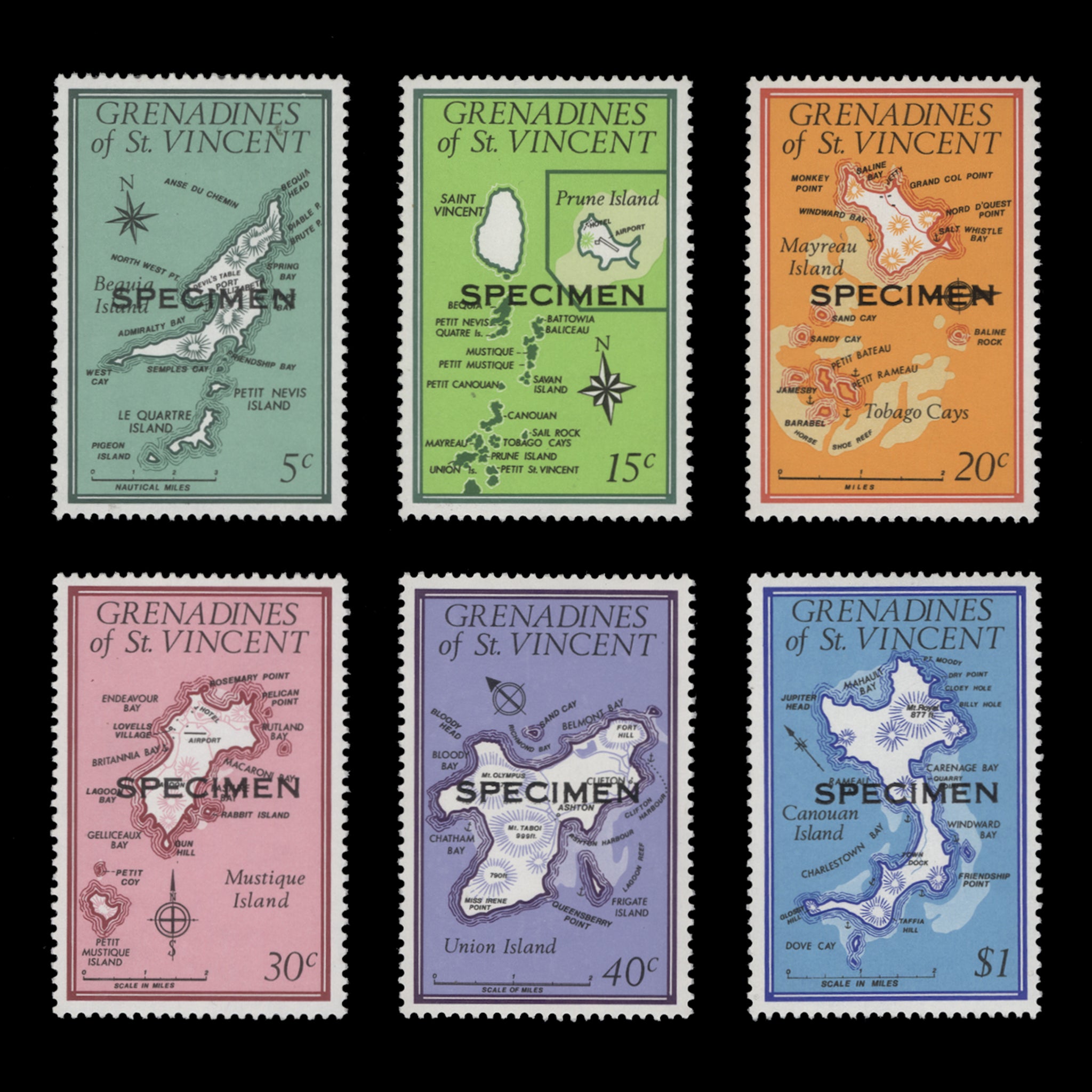 Grenadines of St Vincent 1974 (MNH) Maps with SPECIMEN overprint ...