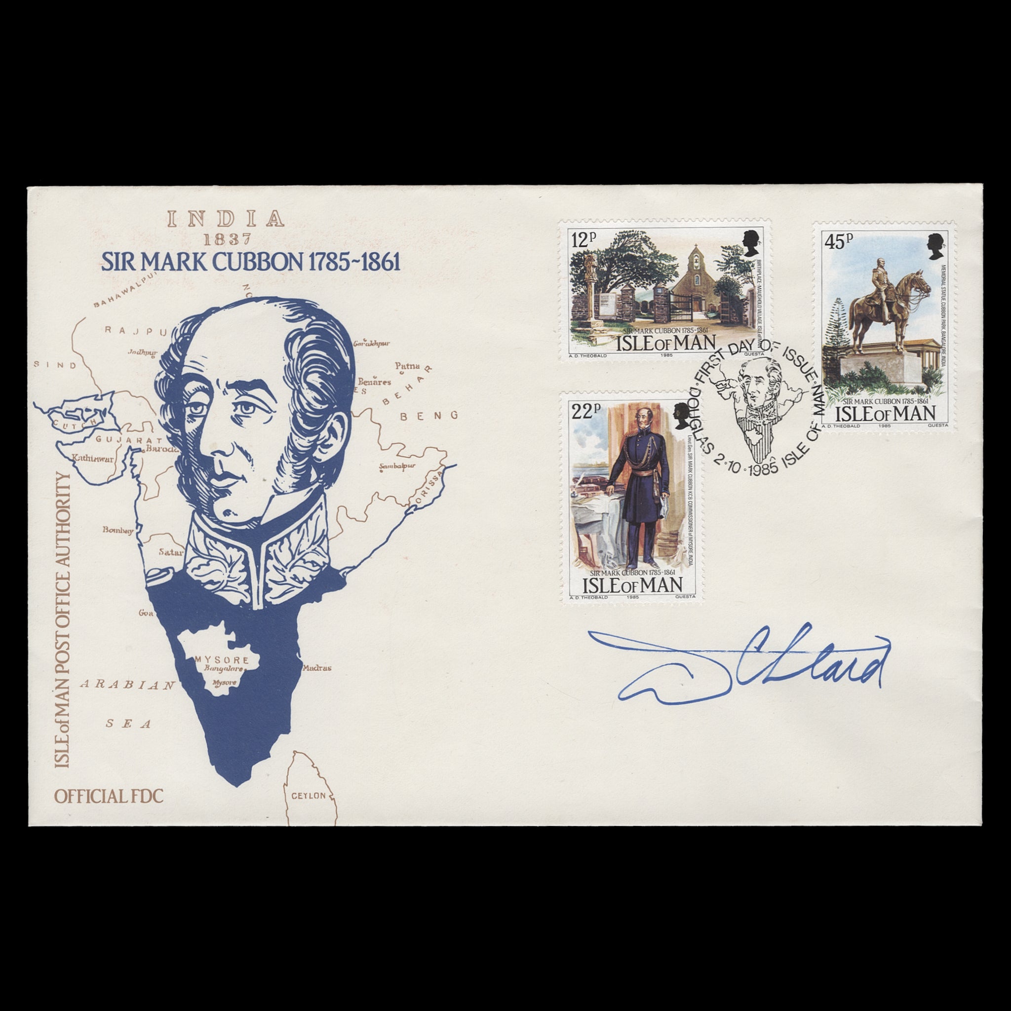 Isle of Man 1985 Mark Cubbon Birth Bicentenary first day cover signed ...