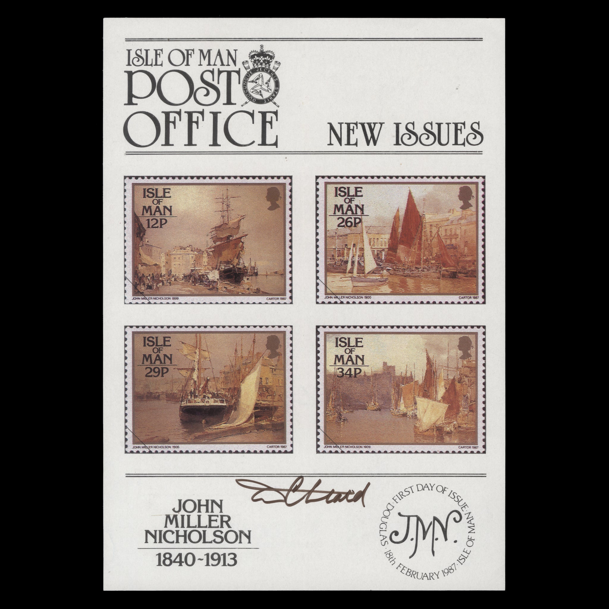 Isle of Man 1987 John Miller Nicholson Paintings promotional flyer sig ...