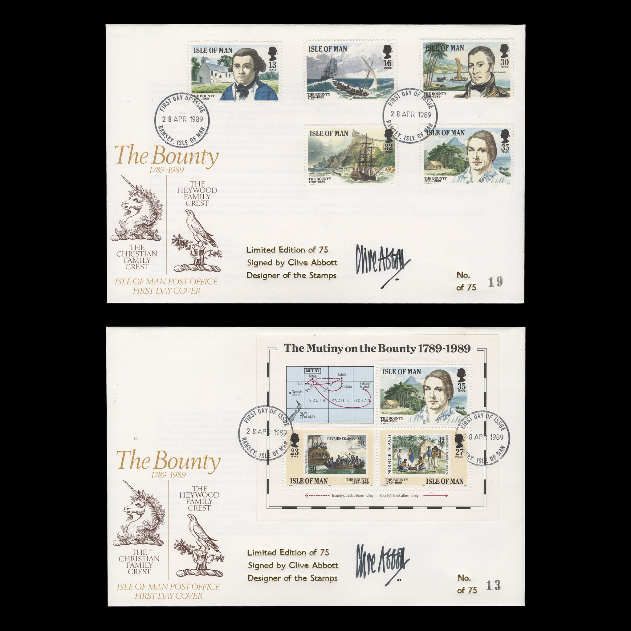 Isle of Man 1989 Mutiny on the Bounty Bicentenary first day covers sig ...