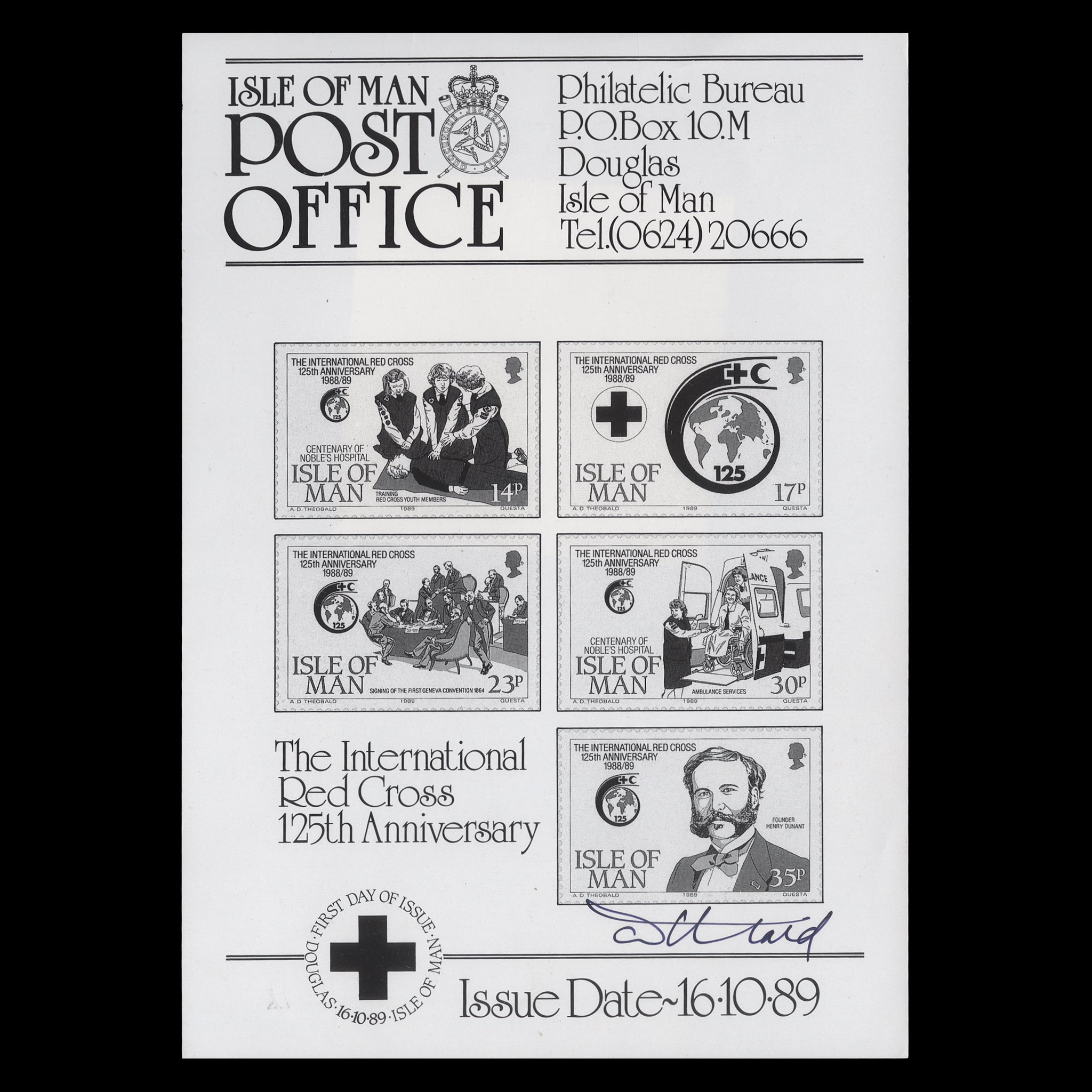 Isle of Man 1989 Red Cross Anniversary promotional flyer signed by des ...