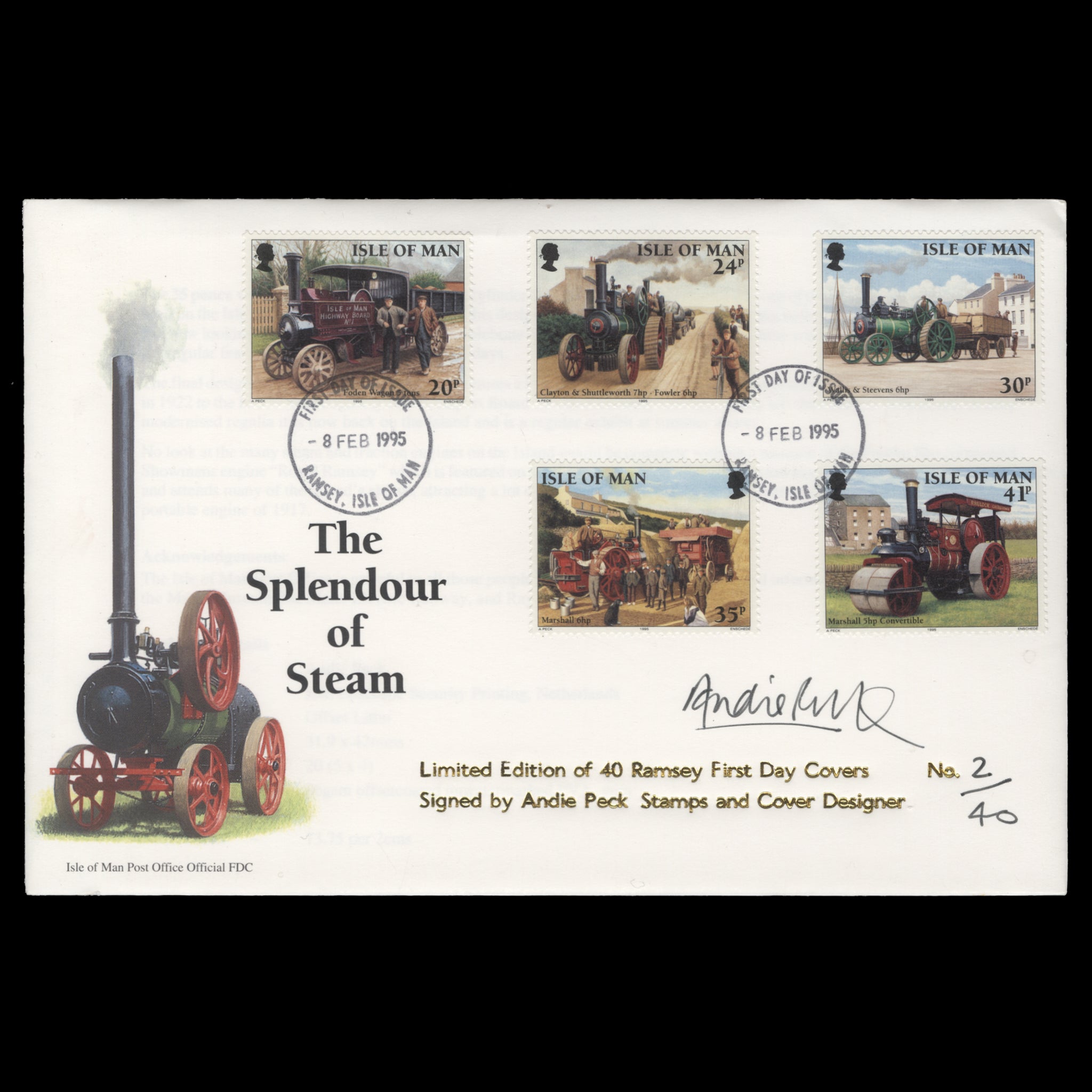 Isle of Man 1995 Steam Engines first day cover signed by Andie Peck ...