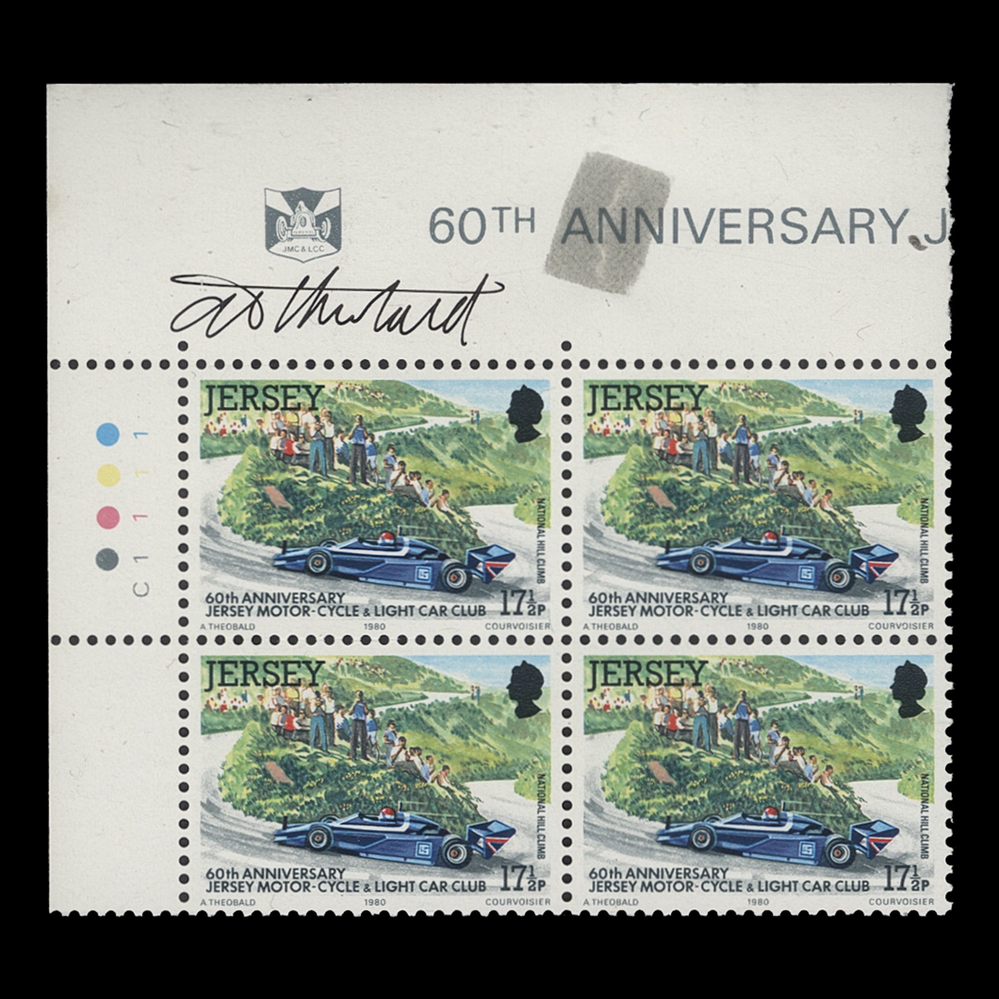 Jersey 1980 (MNH) 17½p JMC & LCC Anniversary block signed by Tony Theo ...