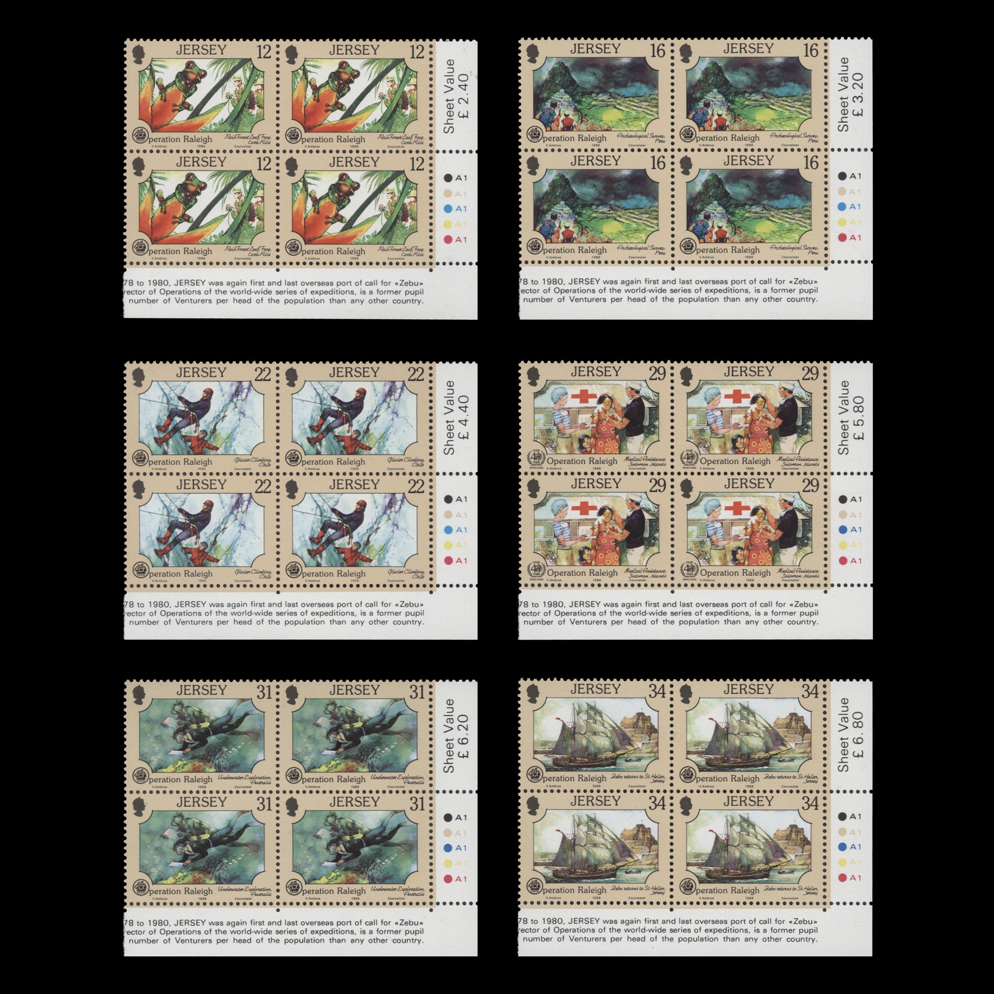 Jersey 1988 (MNH) Operation Raleigh traffic light/plate blocks ...