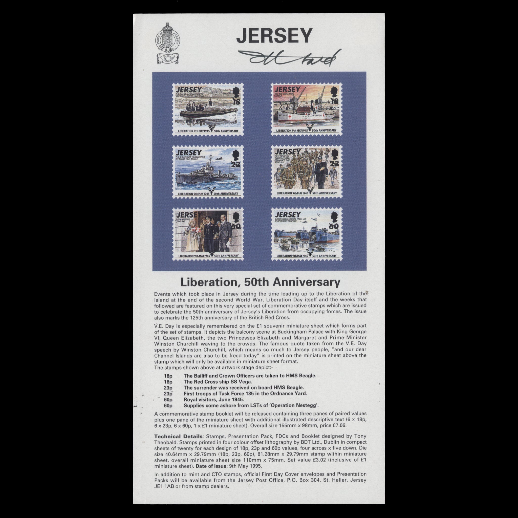 Jersey 1995 Liberation Anniversary promotional flyer signed by designe ...