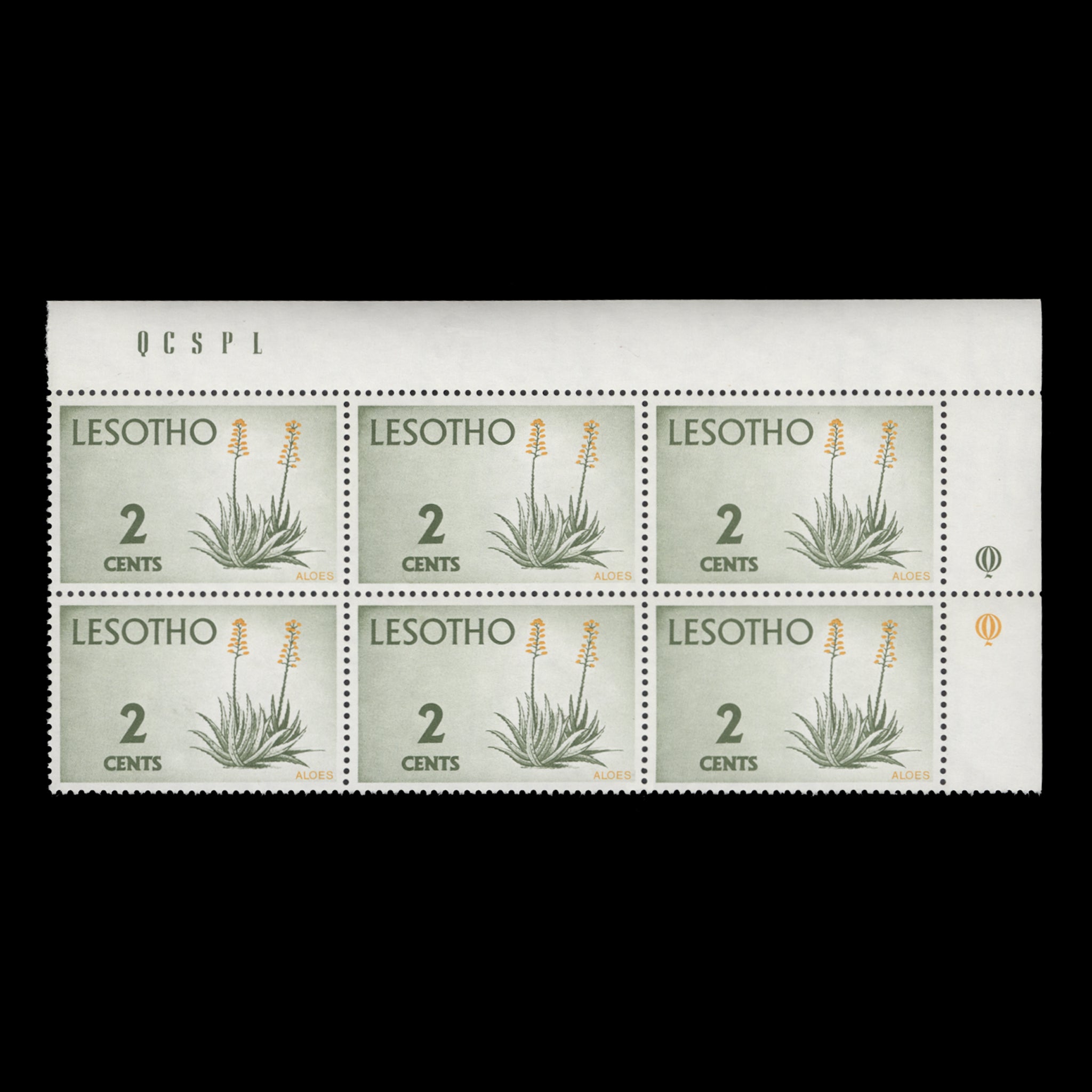 Lesotho 1974 (MNH) 2c Aloes traffic light block on chalk-surfaced pape ...