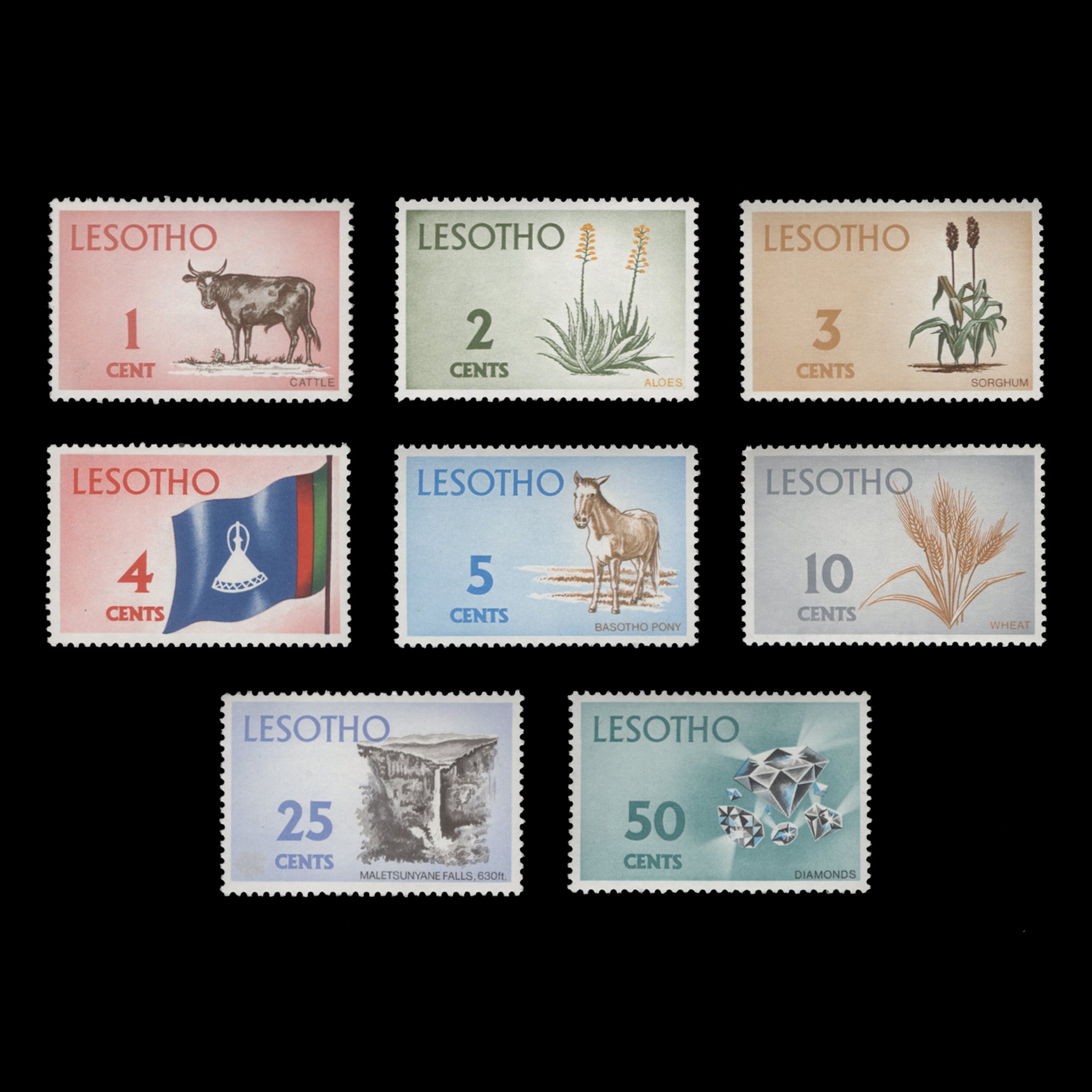 Lesotho 1974 (MNH) Definitives reprinted on chalk-surfaced paper ...