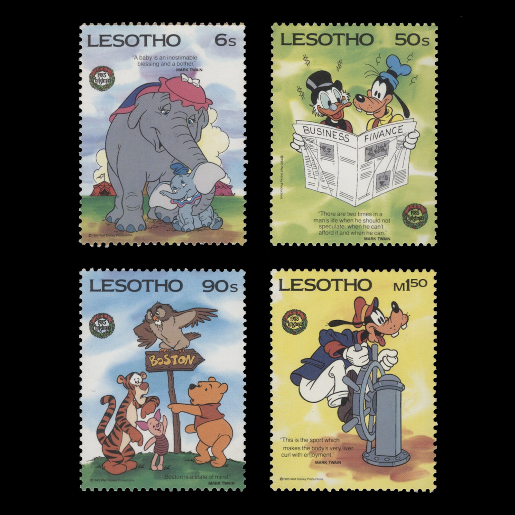 Lesotho 1985 (MNH) Disney/Mark Twain Birth Anniversary set – ZEBOOSE.COM