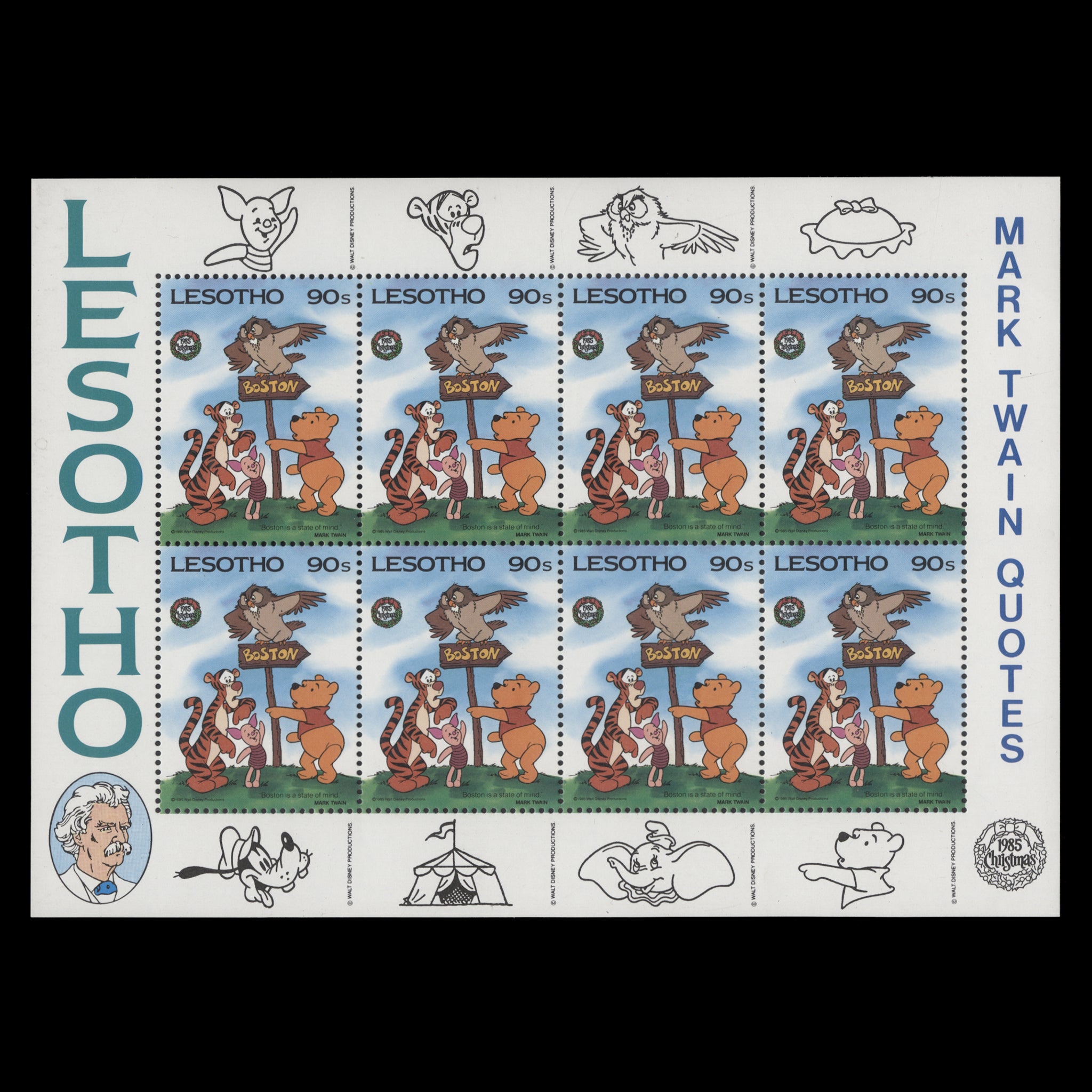 Lesotho 1985 (MNH) Disney/Mark Twain Birth Anniversary sheetlet ...