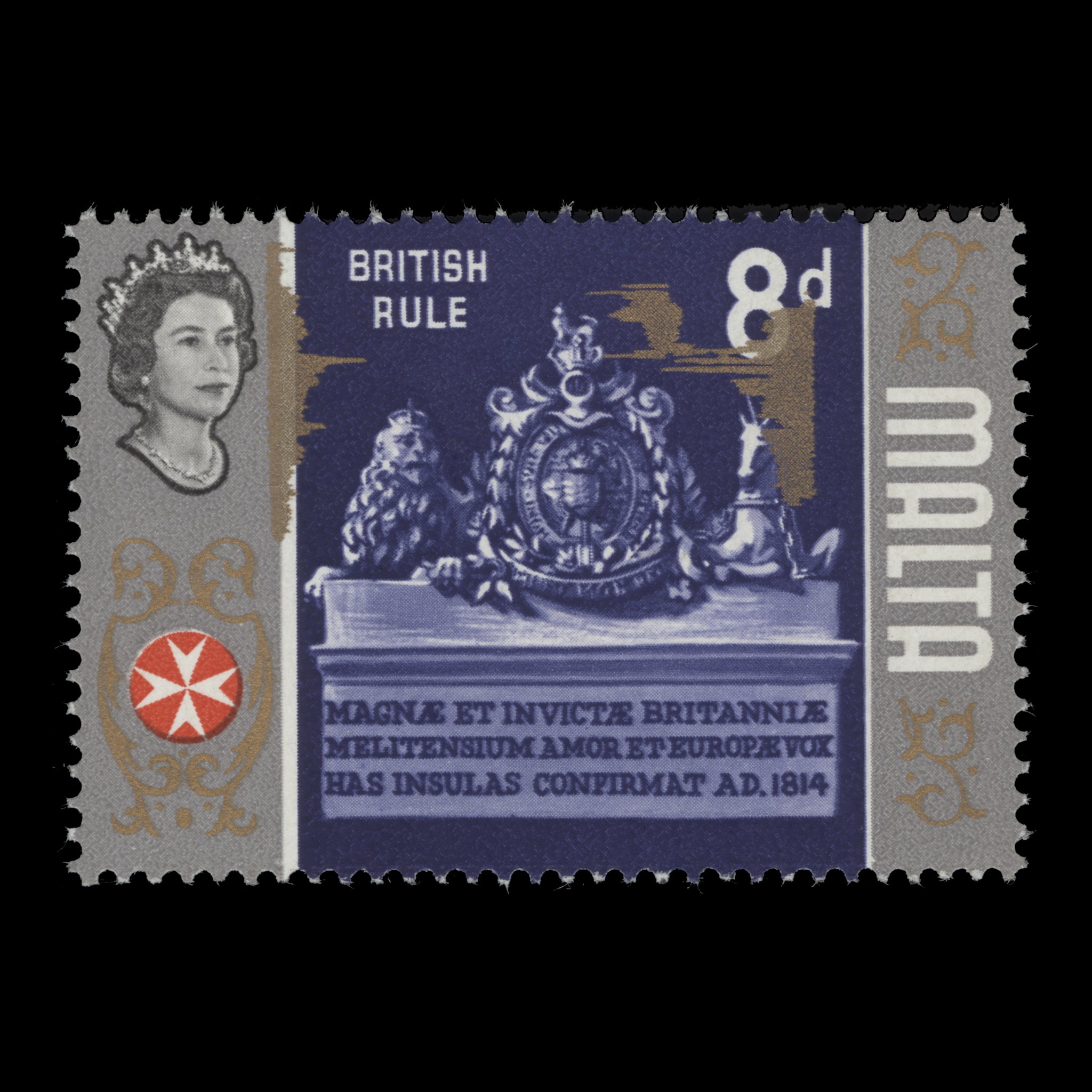 Malta 1965 (Variety) 8d British Rule with gold centre shift – ZEBOOSE.COM