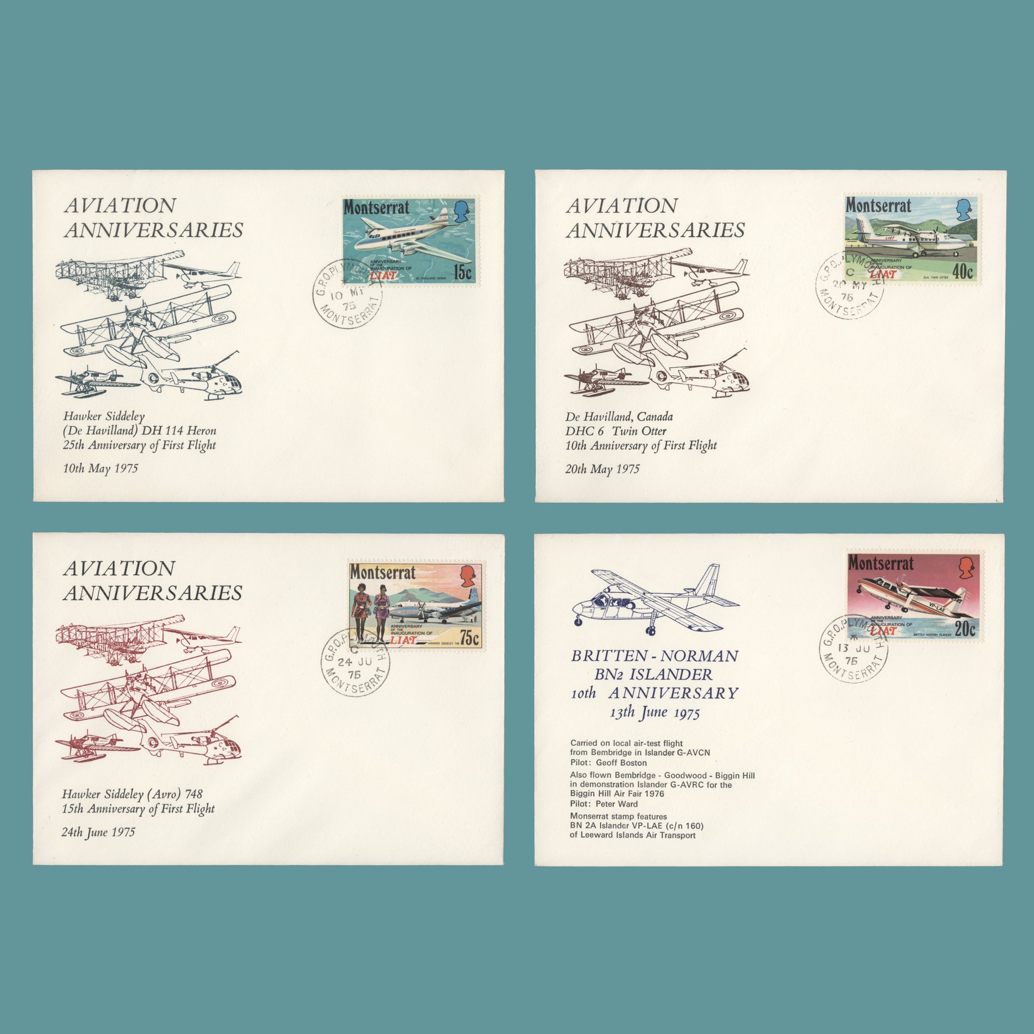 Montserrat 1975 Aviation Anniversaries commemorative covers – ZEBOOSE.COM