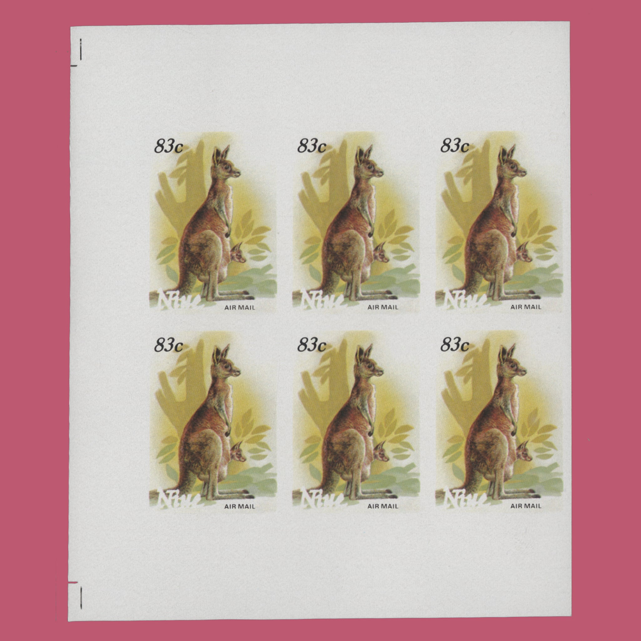 Niue 1984 Kangaroo/Stamp Exhibition, Melbourne progressive proof block ...