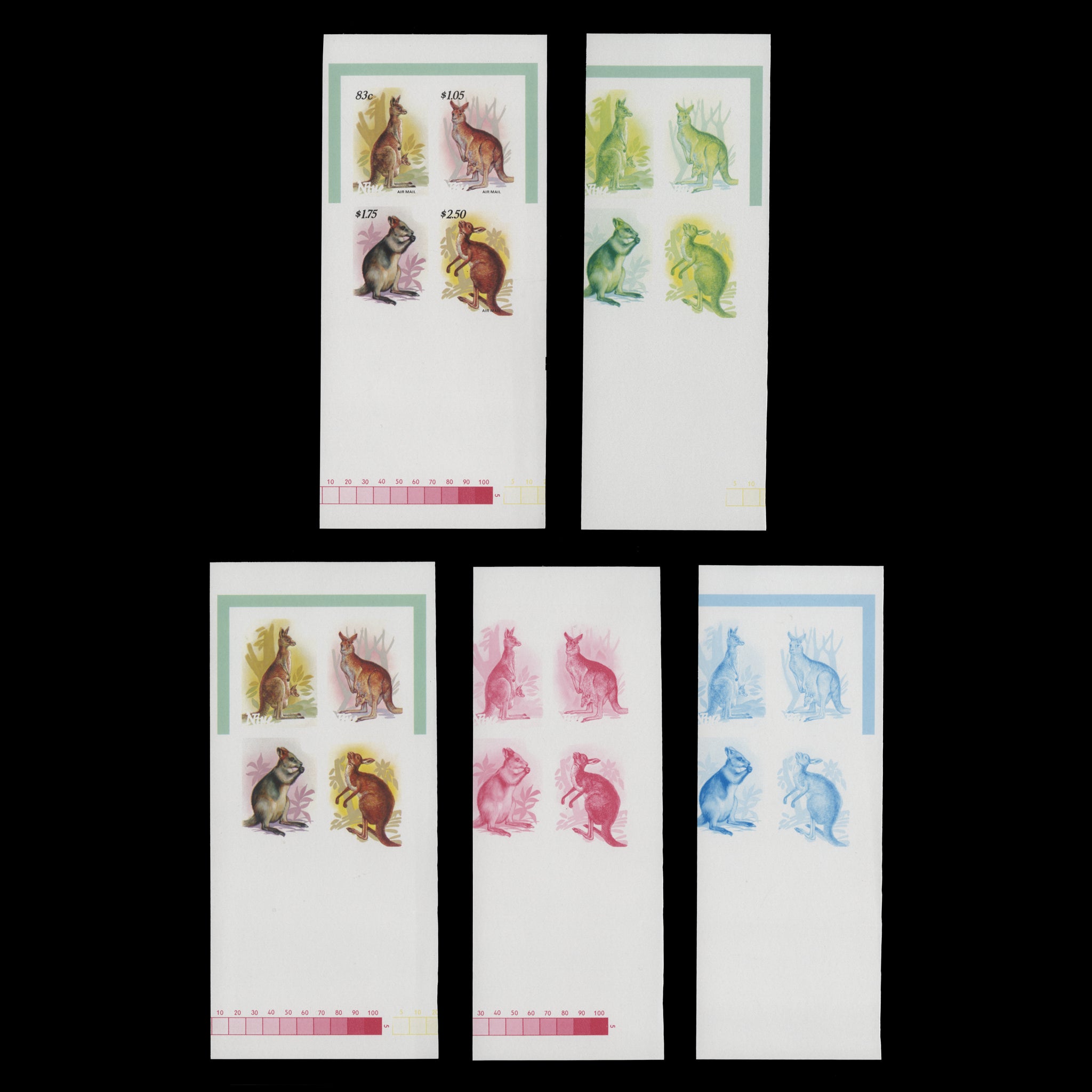 Niue 1984 Kangaroos/Stamp Exhibition, Melbourne miniature sheet progre ...