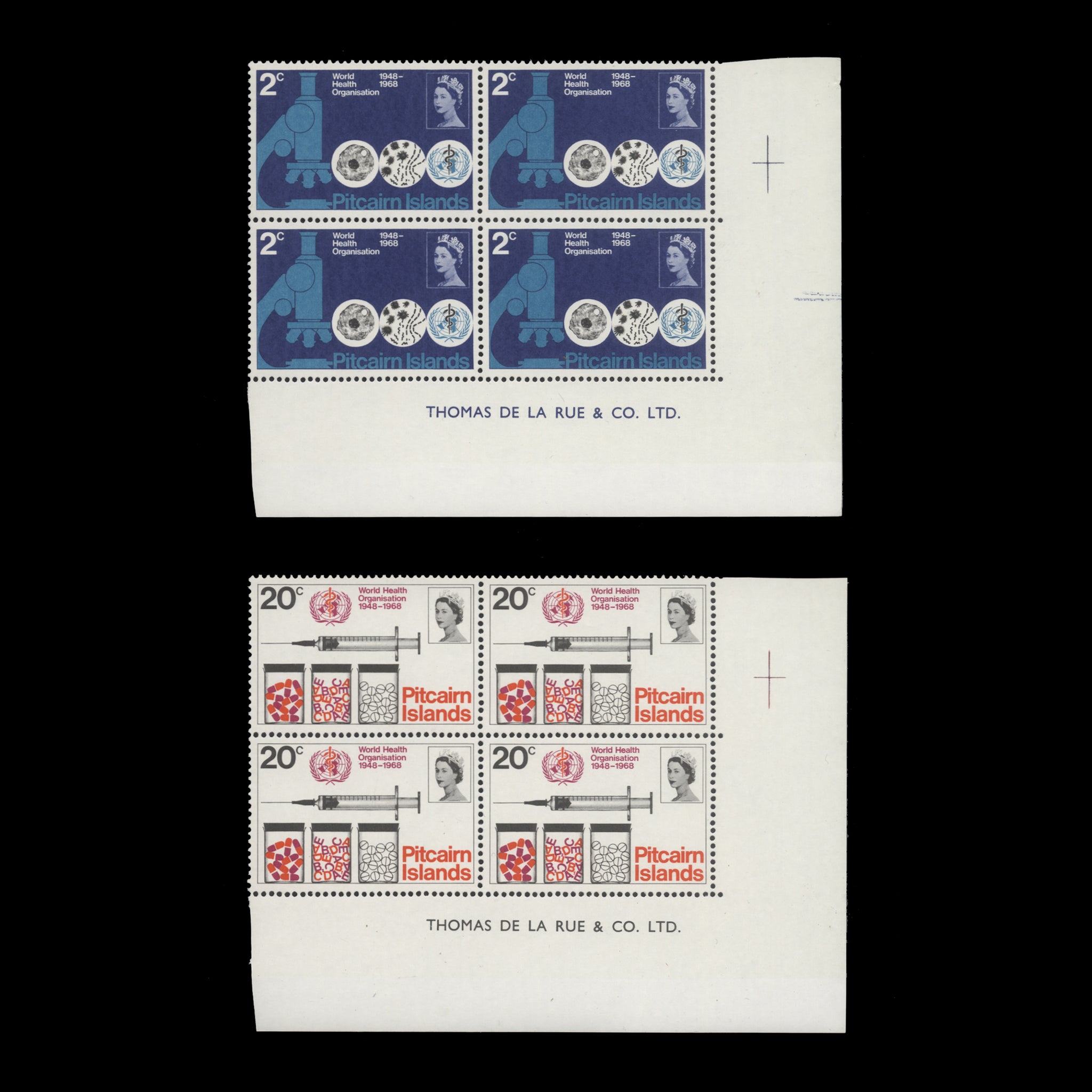 Pitcairn Islands 1968 (MNH) WHO Anniversary imprint blocks – ZEBOOSE.COM