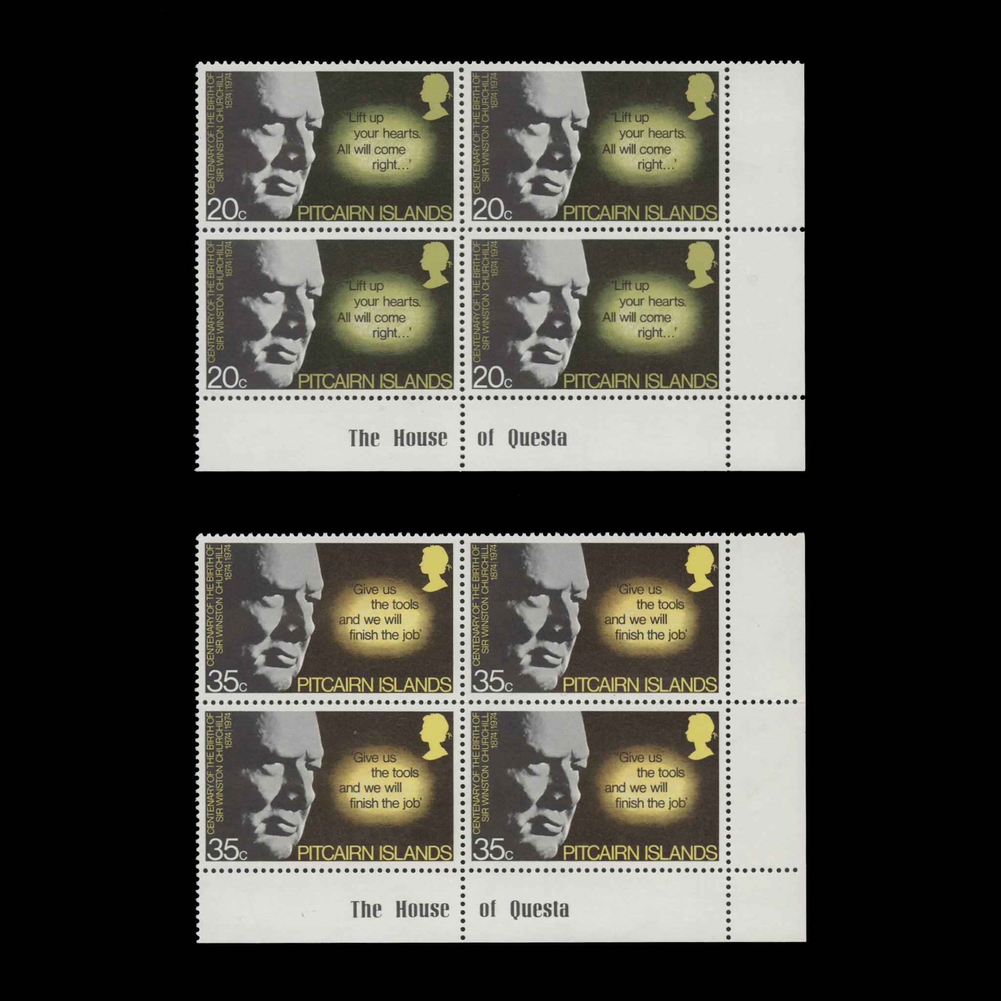 Pitcairn Islands 1974 (MNH) Churchill Birth Centenary imprint blocks ...