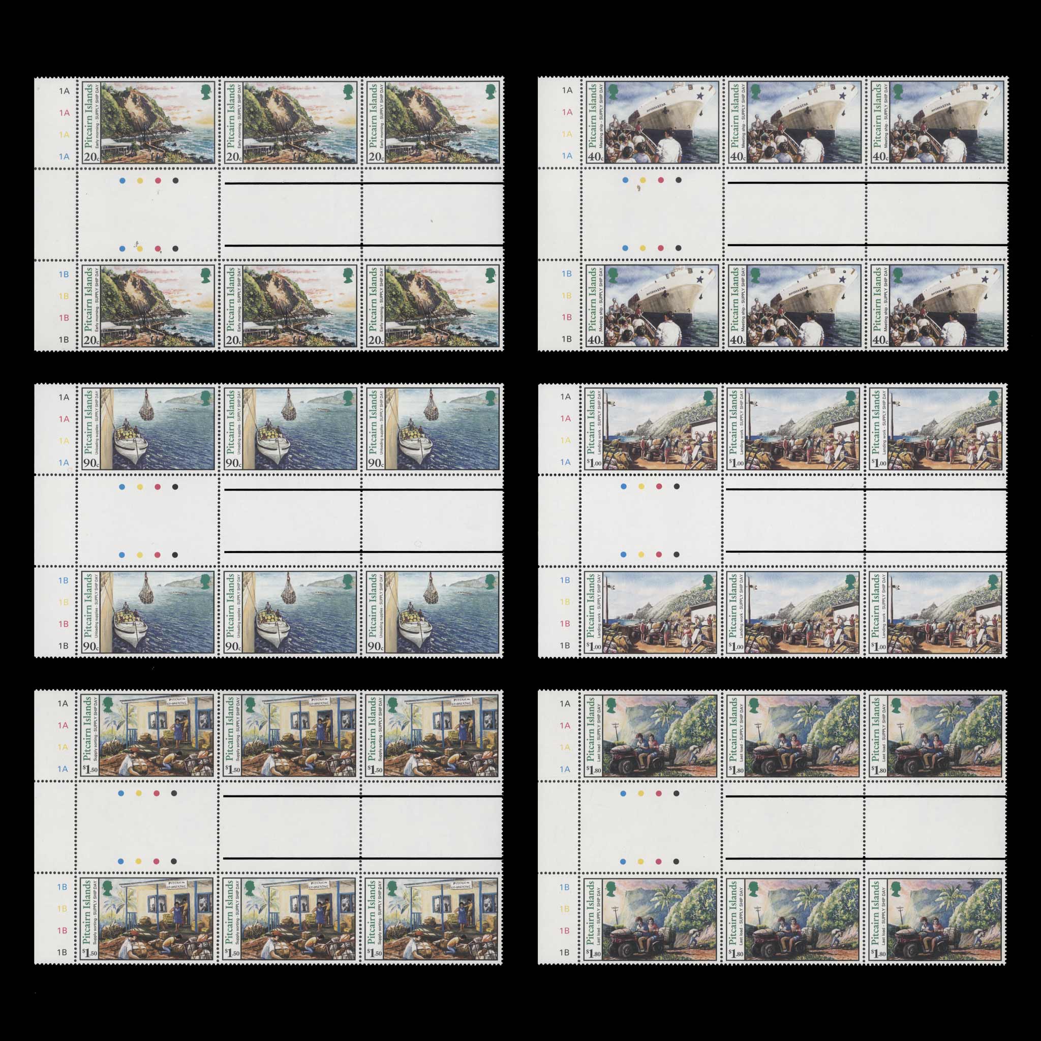 Pitcairn Islands 1996 (MNH) Supply Ship Day gutter traffic light block ...