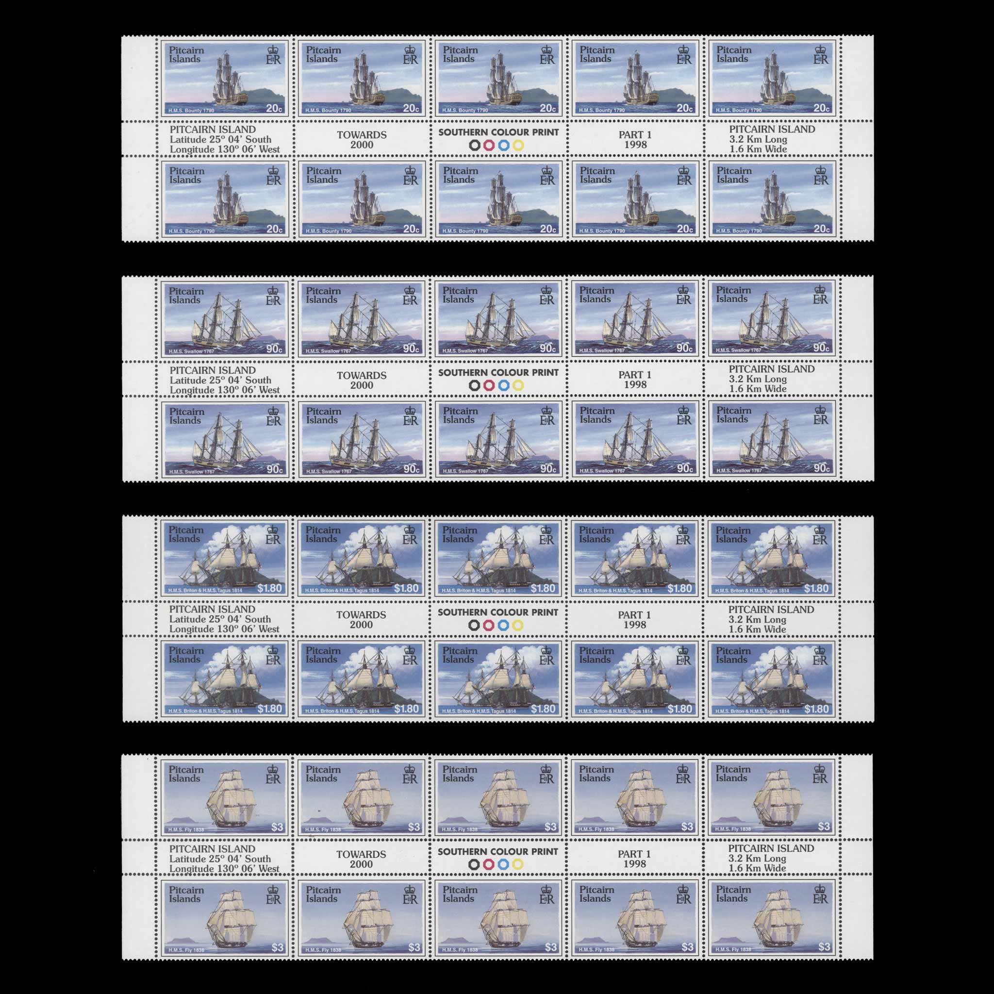 Pitcairn Islands 1998 (MNH) Sailing Ships gutter blocks – ZEBOOSE.COM