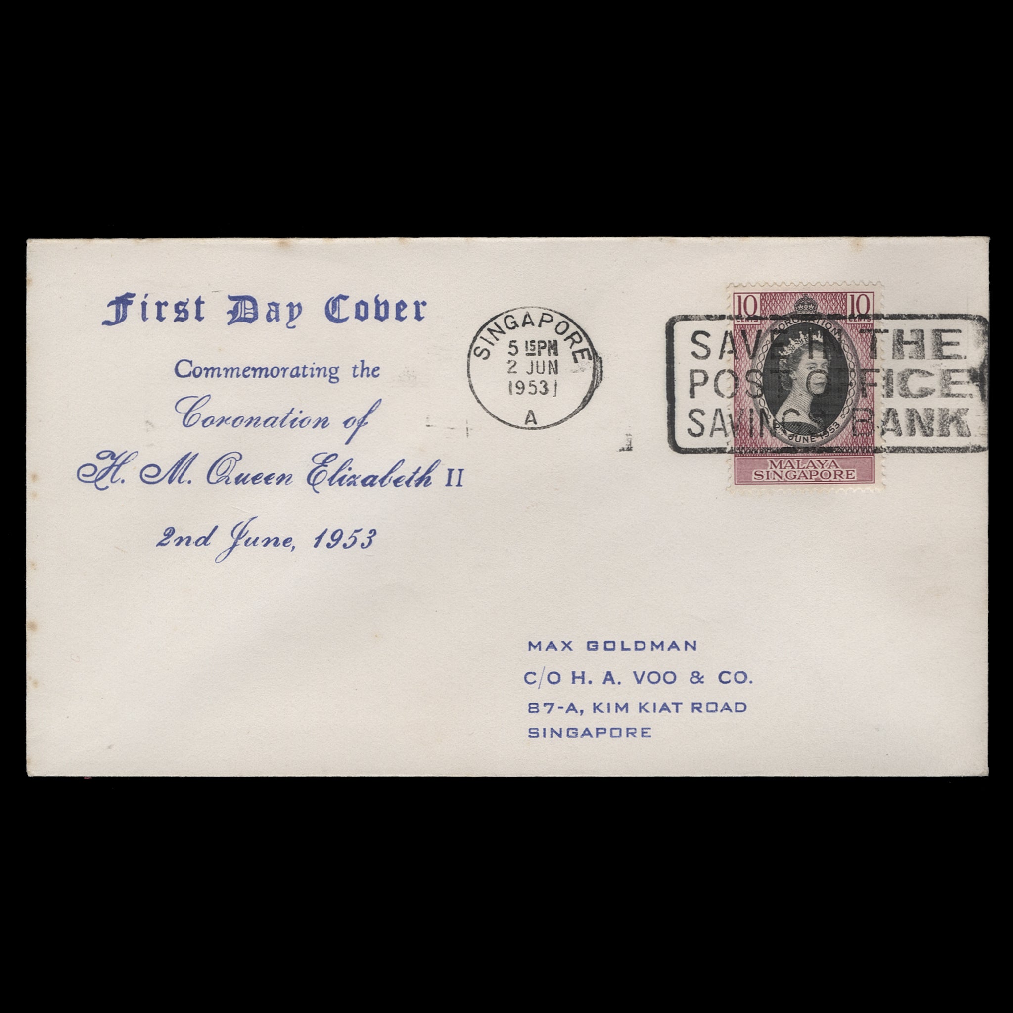Singapore 1953 (FDC) 10c Coronation, SINGAPORE A – ZEBOOSE.COM