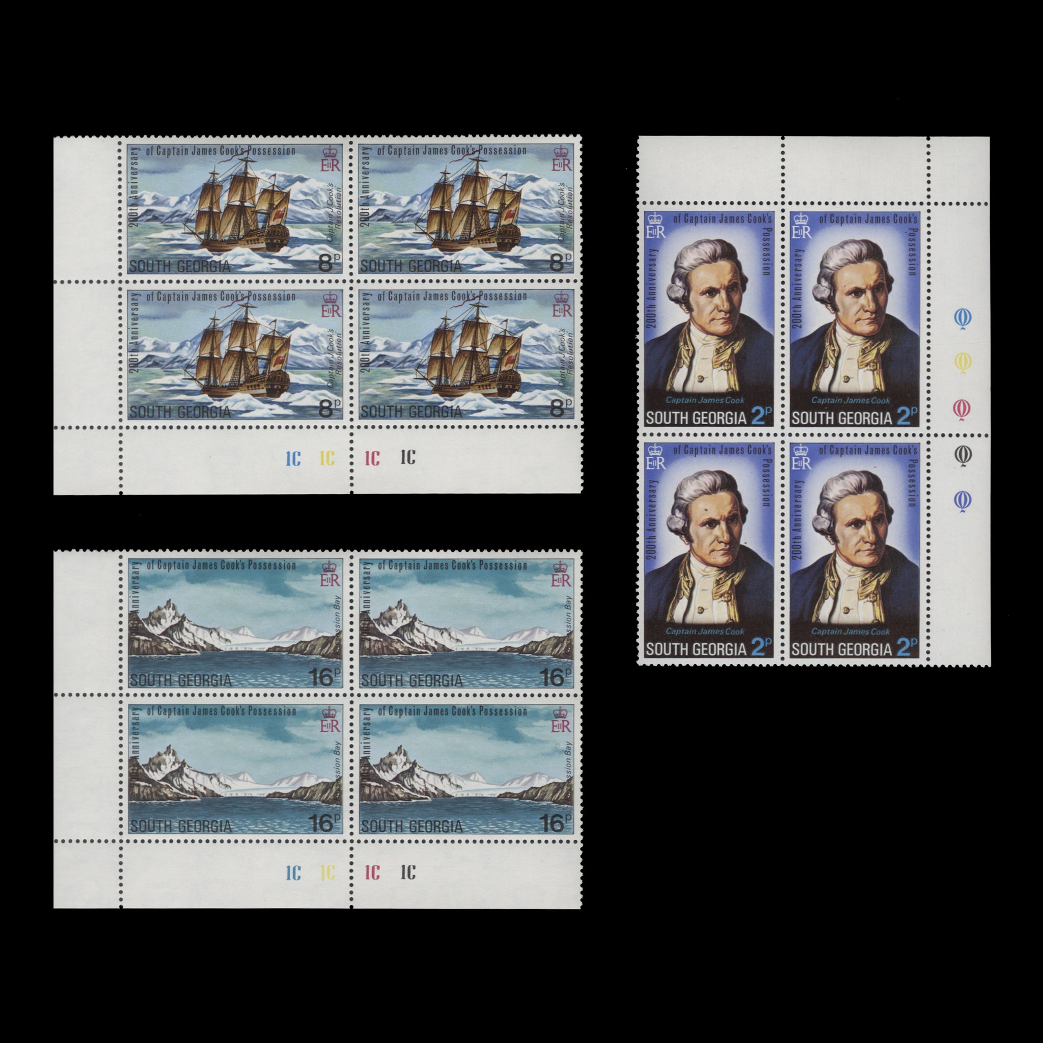 South Georgia 1975 (MNH) James Cook's Possession Bicentenary positiona ...