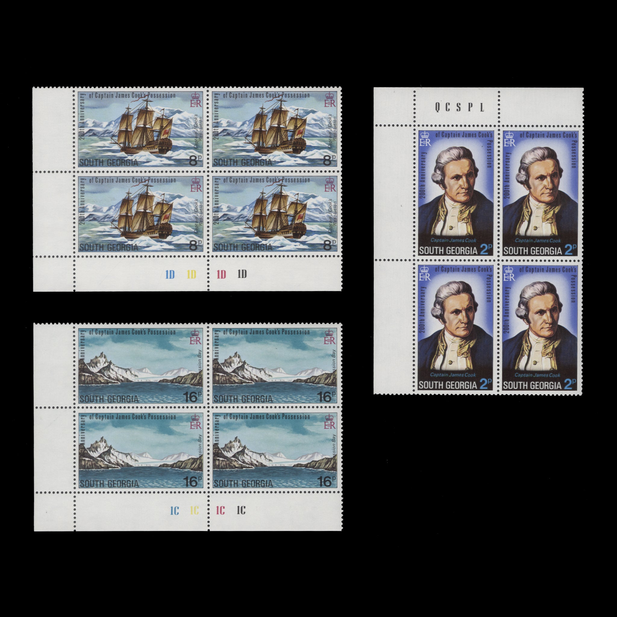 South Georgia 1975 (MNH) James Cook's Possession Bicentenary positiona ...