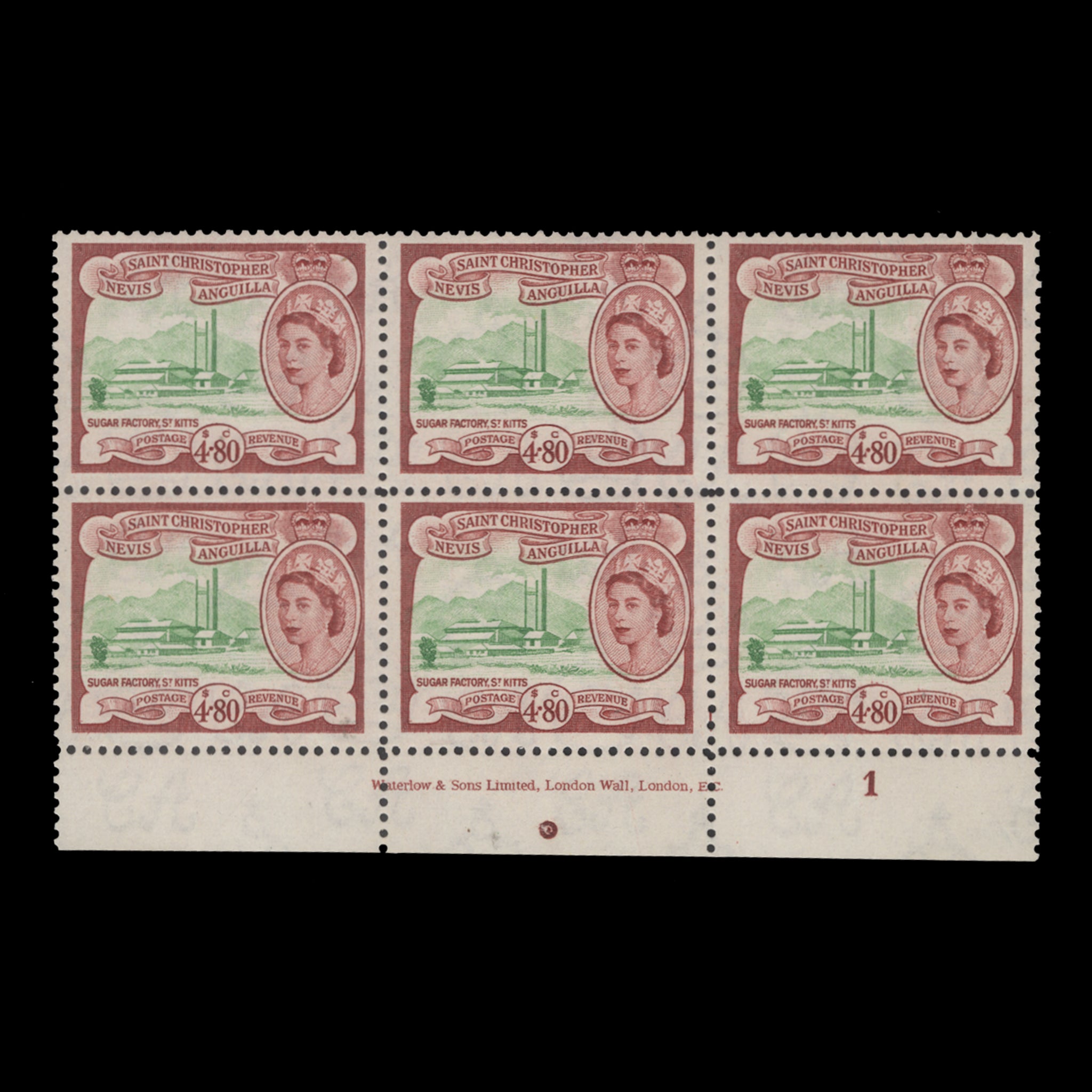St Christopher Nevis Anguilla 1954 (MLH) $4.80 Sugar Factory imprint b ...