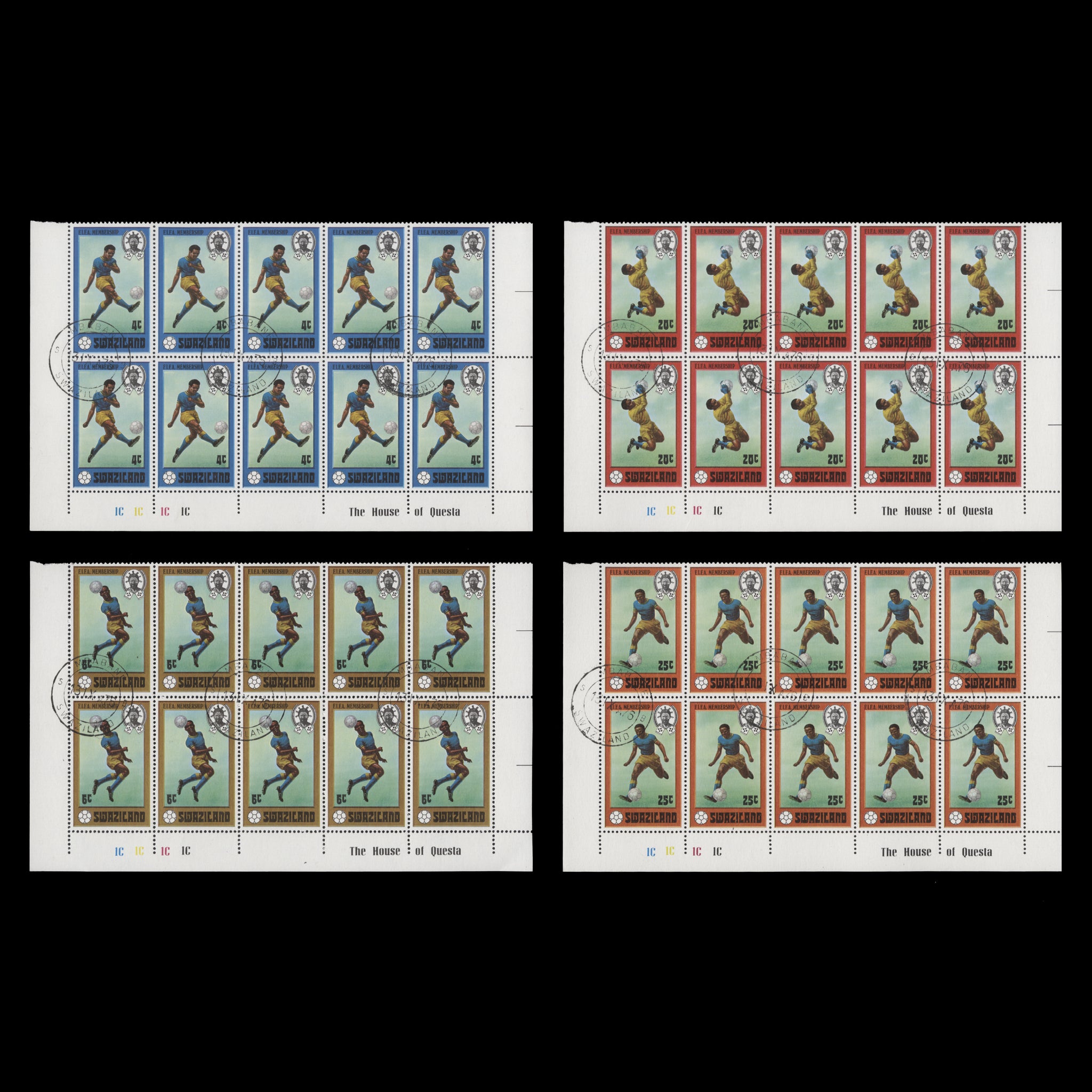Swaziland 1976 (CTO) FIFA Membership imprint/plate blocks – ZEBOOSE.COM