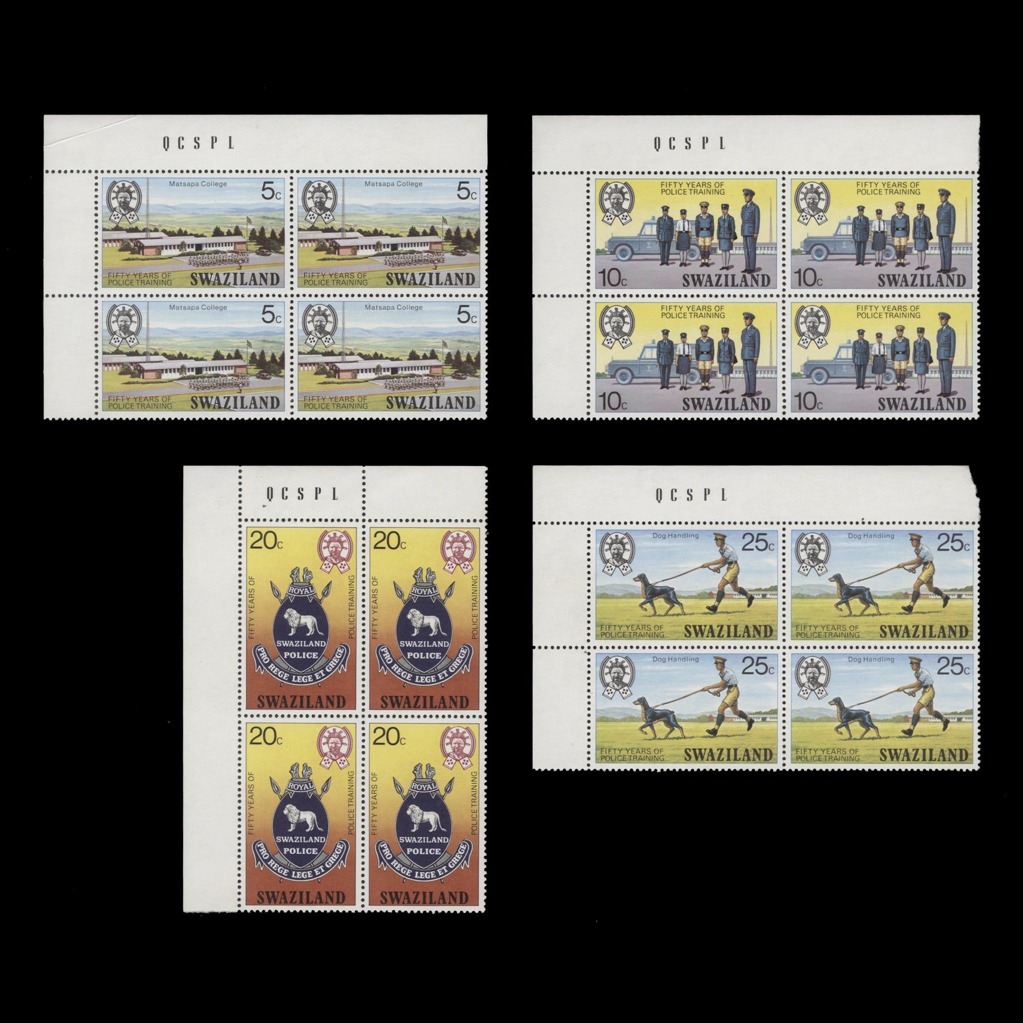 Swaziland 1977 (MNH) Police Training Anniversary imprint blocks ...