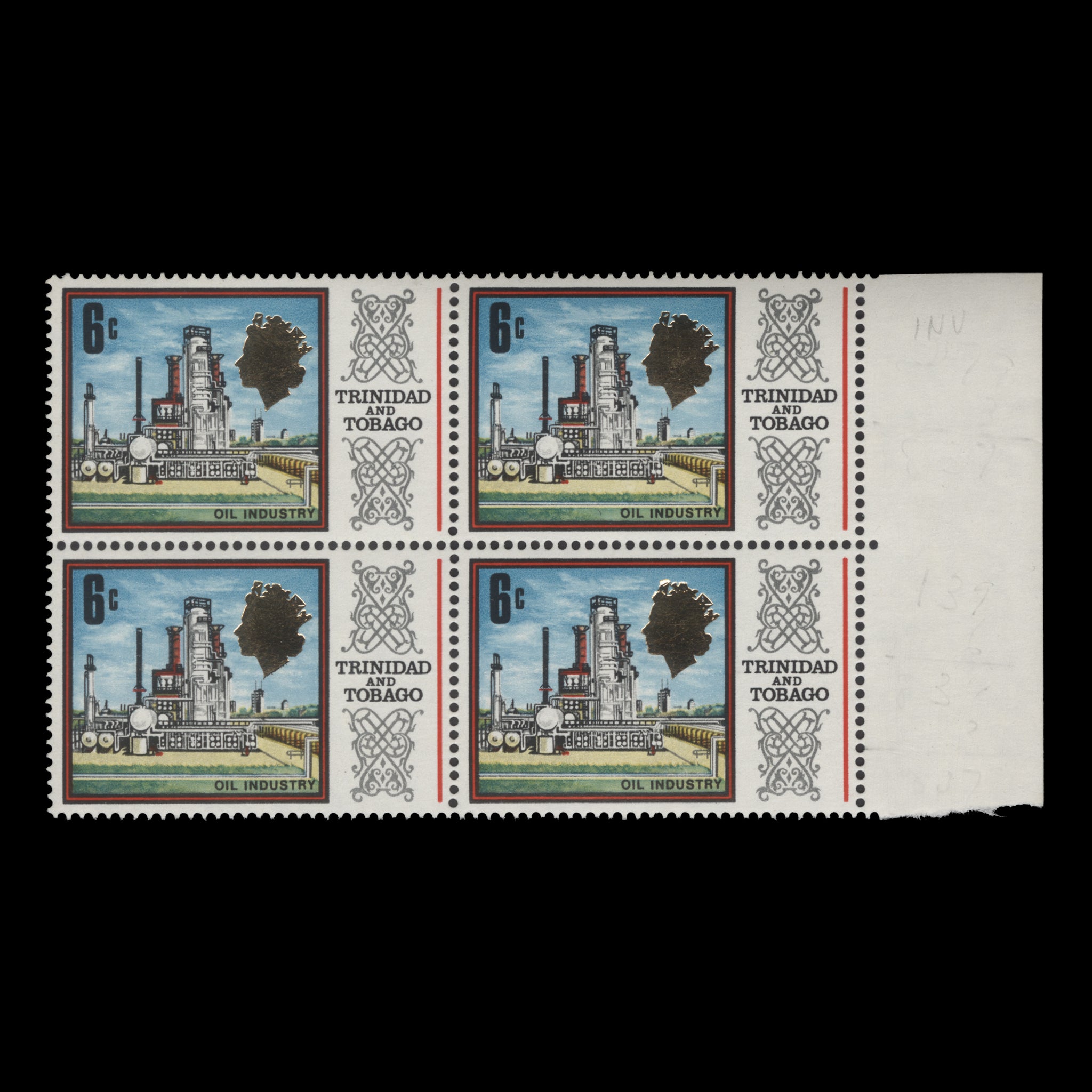 Trinidad & Tobago 1972 (Variety) 6c Oil Industry block with watermark ...