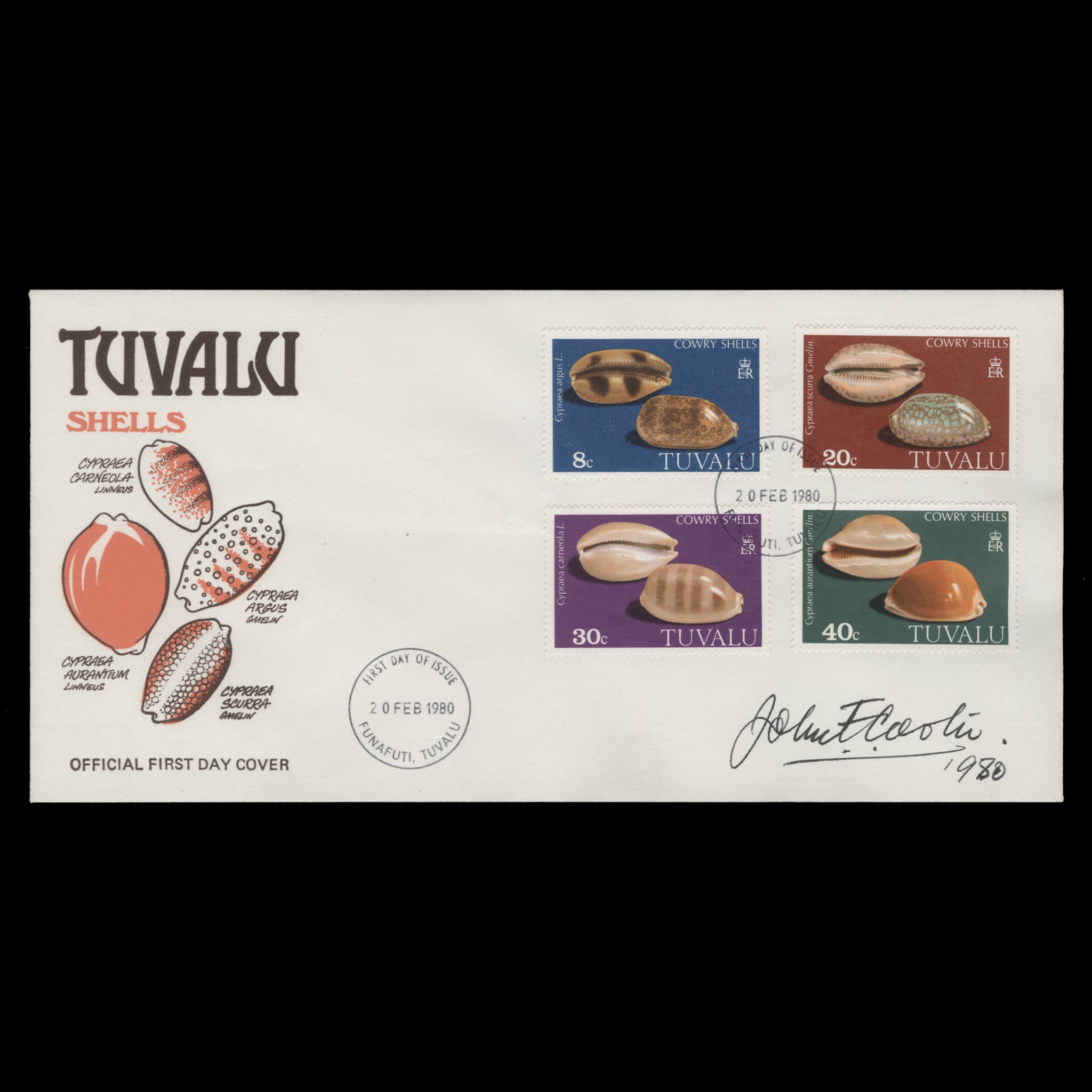 Tuvalu 1980 Shells first day cover signed by John Cooter – ZEBOOSE.COM
