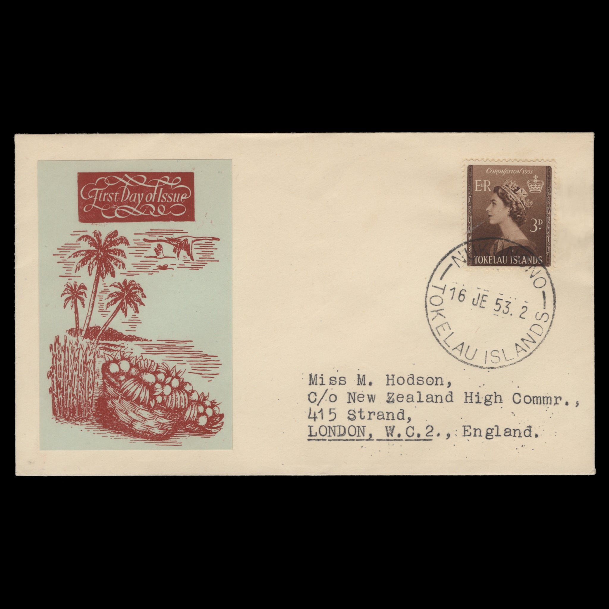 Tokelau 1953 (FDC) 3d Coronation, NUKUNONO – ZEBOOSE.COM