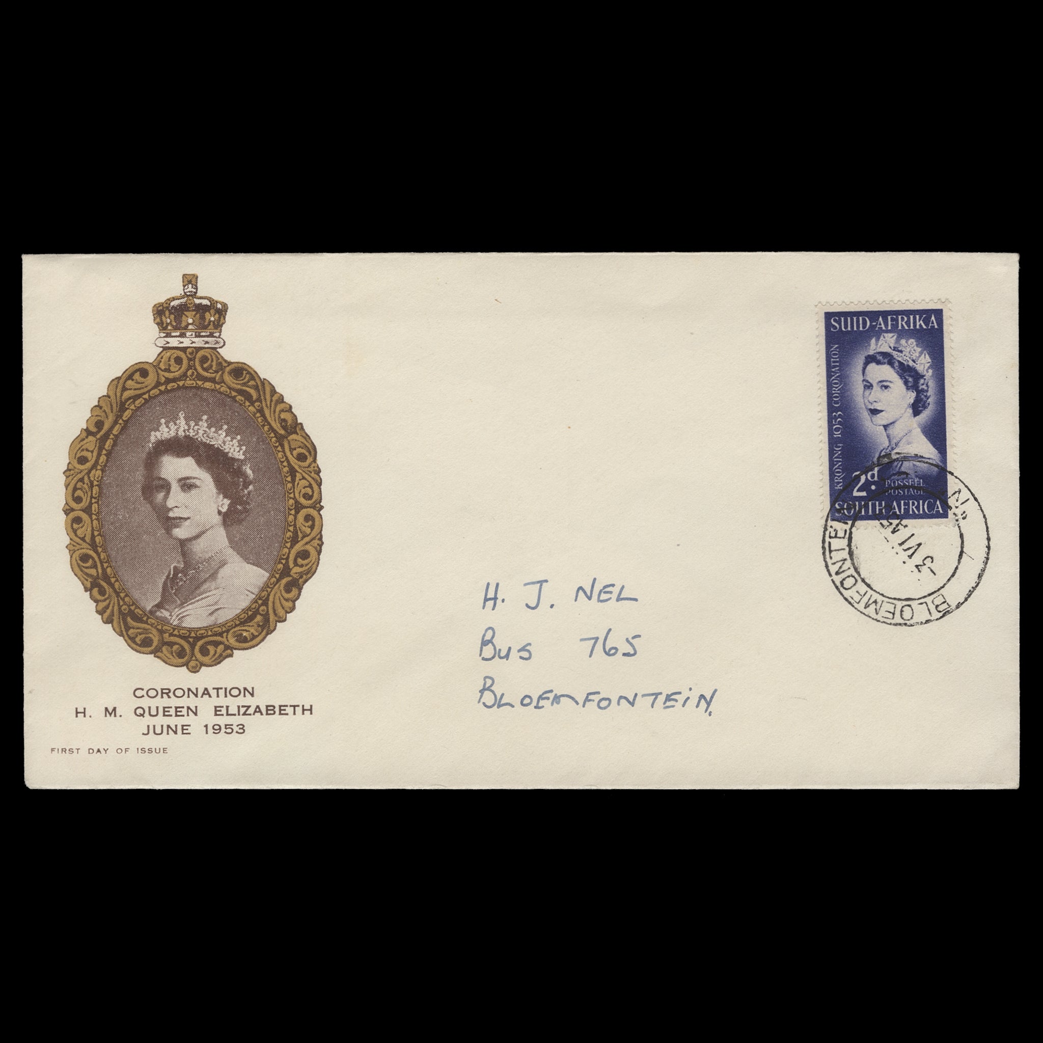 South Africa 1953 (FDC) 2d Coronation, BLOEMFONTEIN – ZEBOOSE.COM